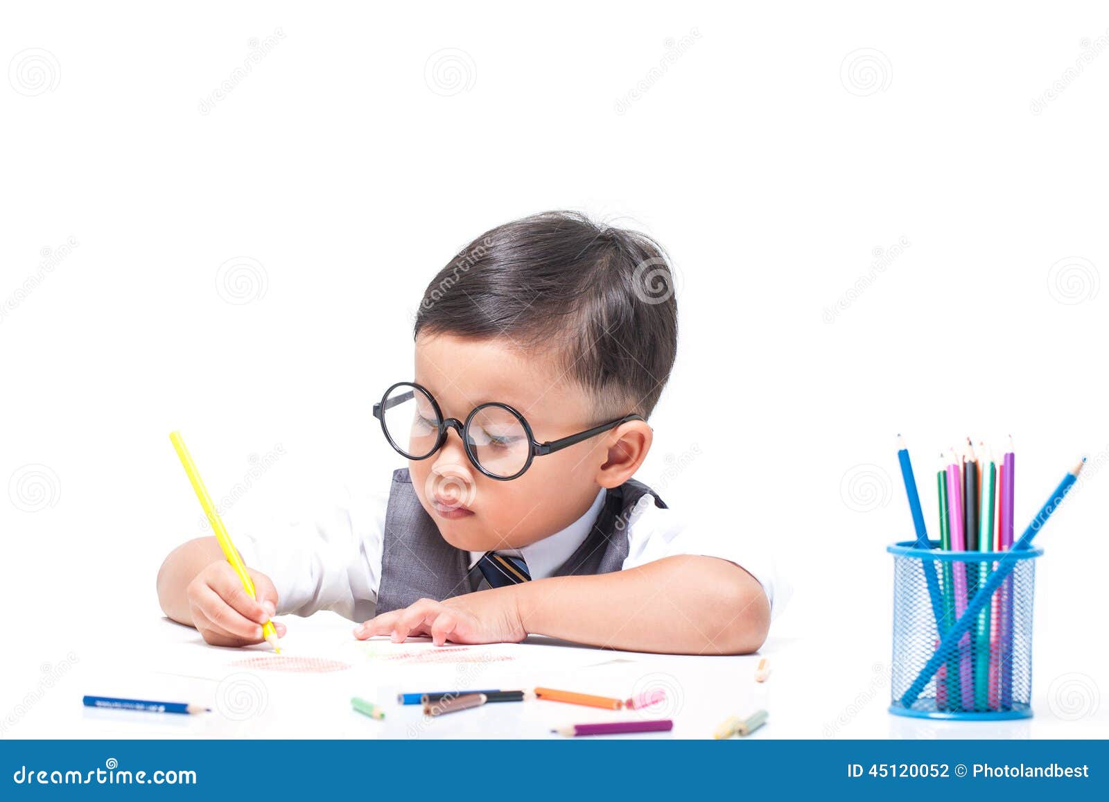 Cute Boy Drawing with Colorful Crayons Stock Photo - Image of crayons ...