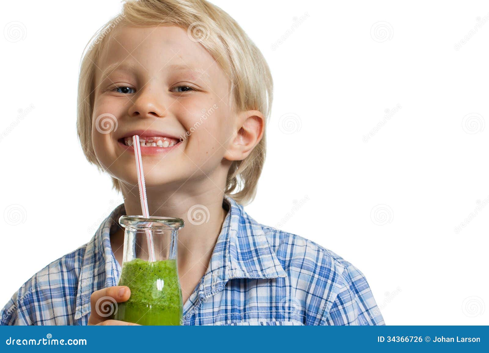 Cute Boy Drinking Green Smoothie Smiling Stock Photo - Image of happy ...