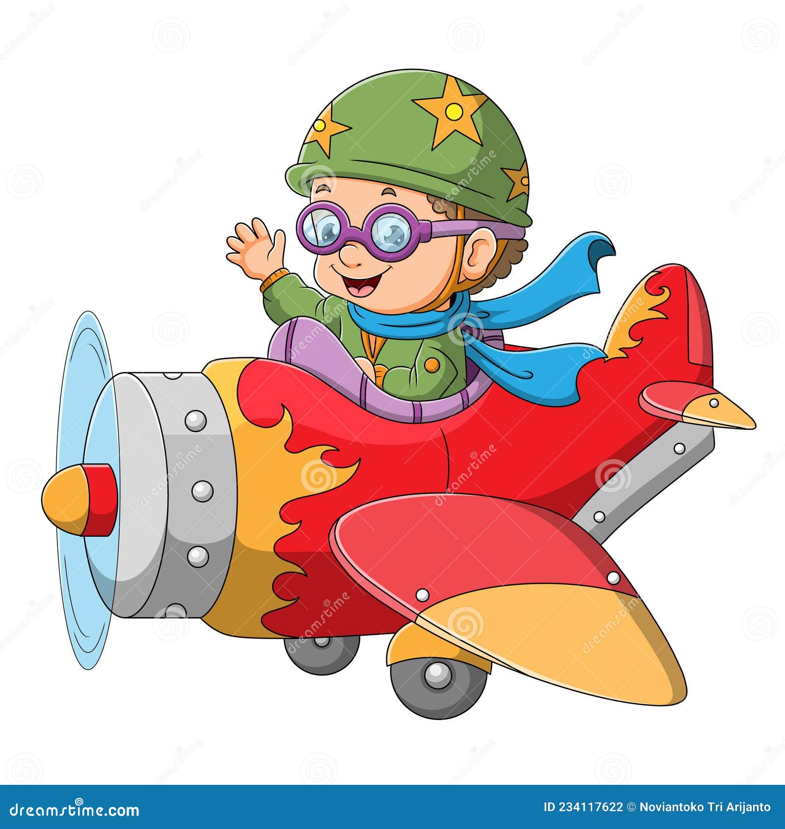 The Cute Boy is Driving a Plane and Waving the Hand Stock Vector ...