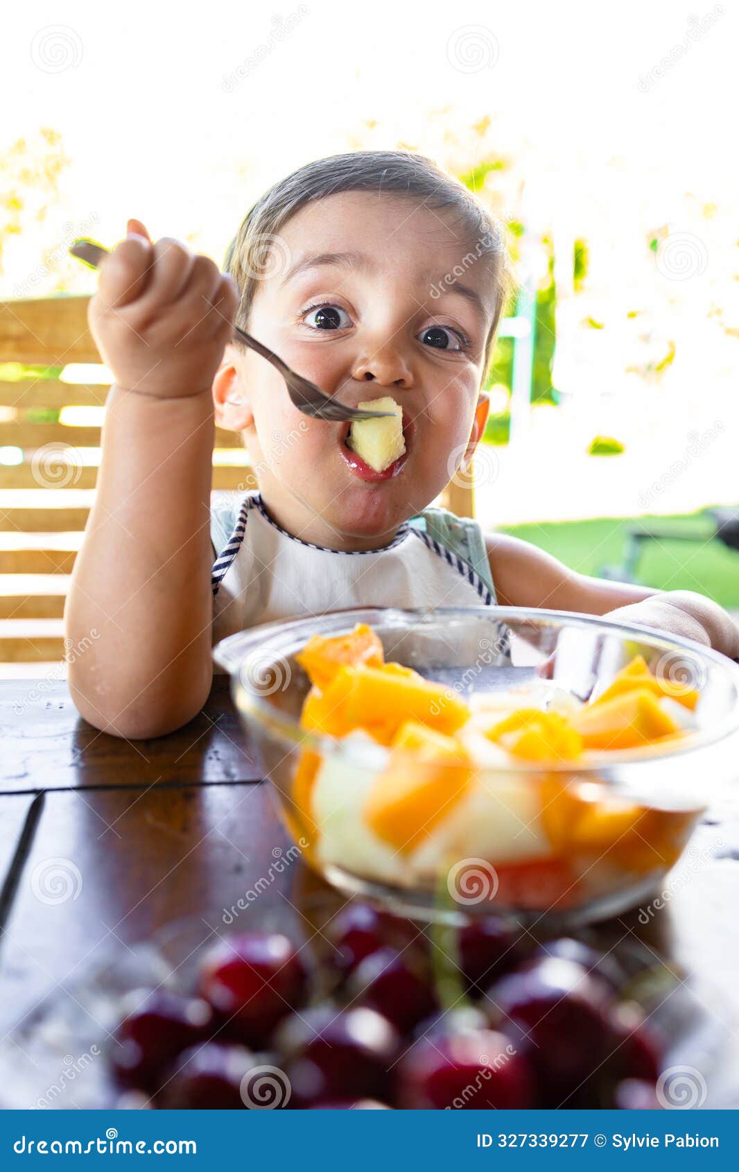Cute Boy Eating Fruit in the Garden Stock Image - Image of delicious ...