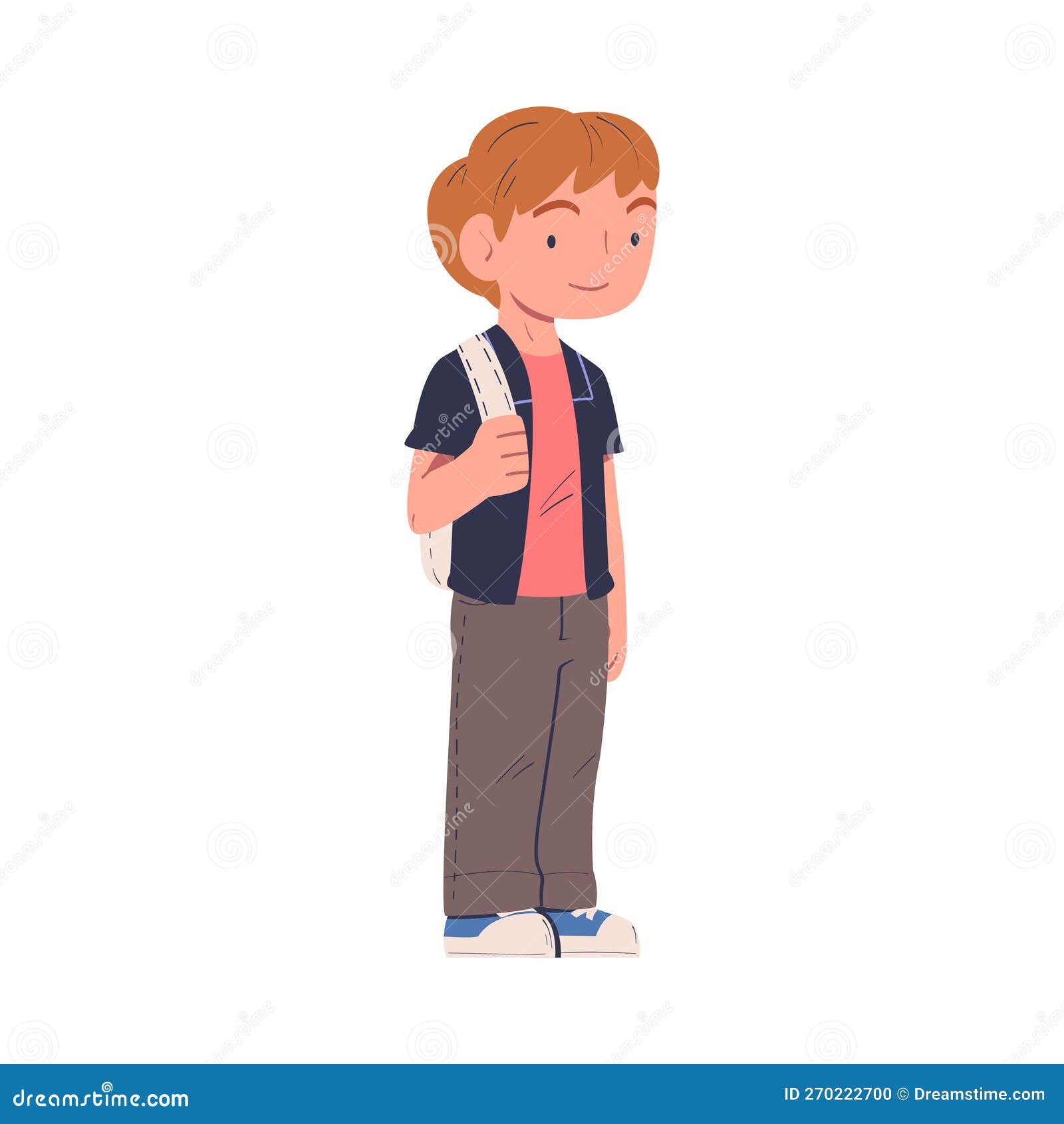 Cute Boy Elementary School Student Standing with Backpack Cartoon ...