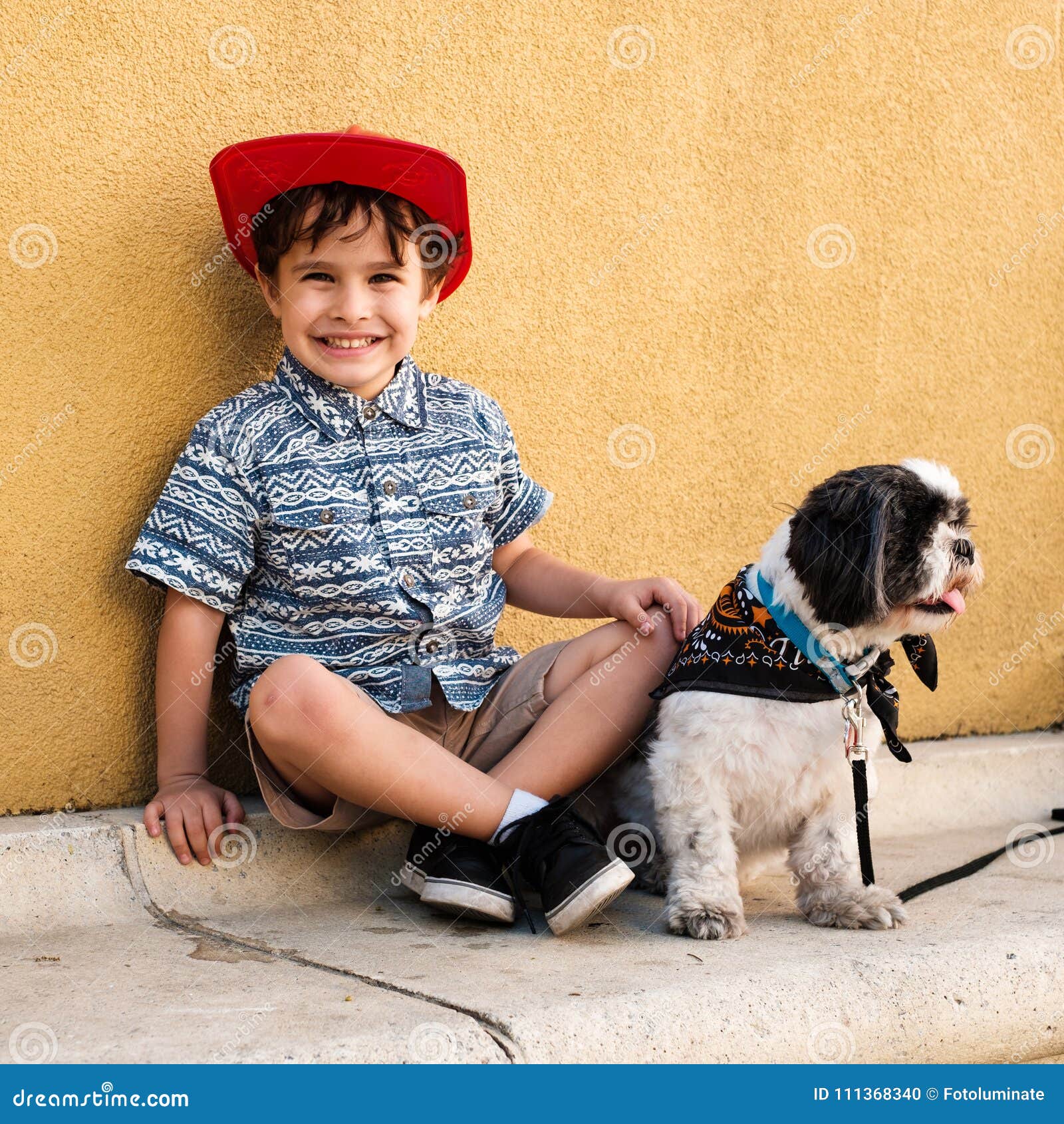 Cute boy with his dog stock photo. Image of happiness - 111368340