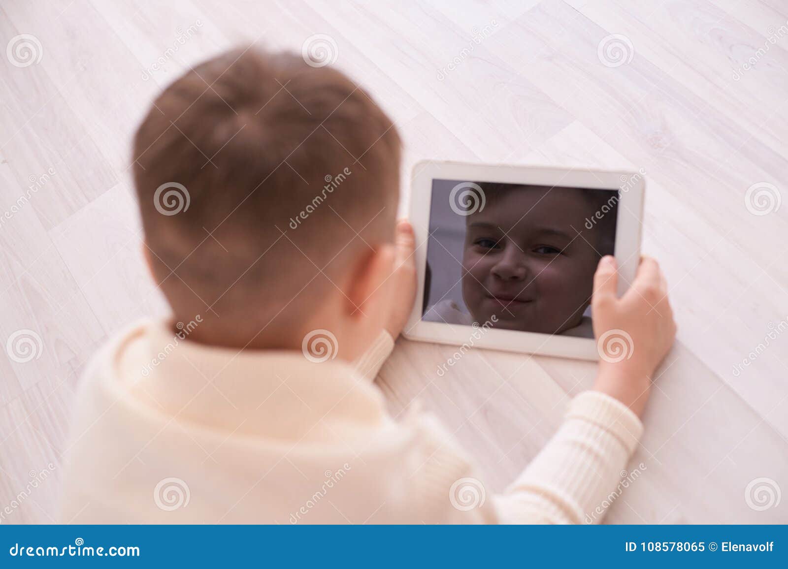 Cute Boy. Face on Screen. Light Background. Horizontal Stock Image ...