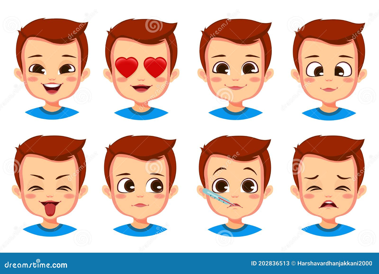 Cute Boy Facial Expression Set Stock Illustration - Illustration of ...