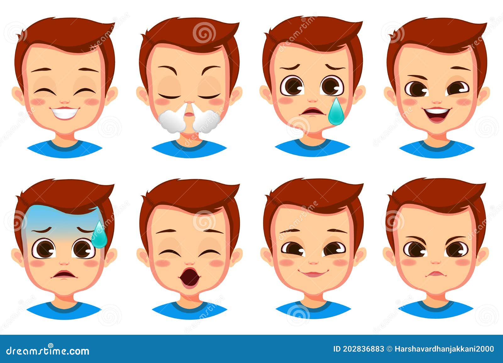 Cute Boy Facial Expression Set Stock Illustration - Illustration of ...