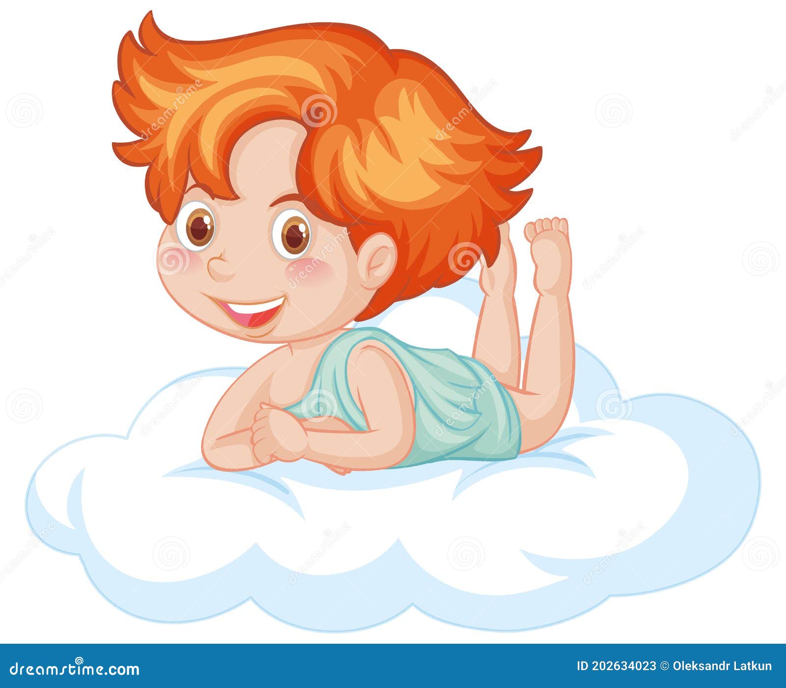 Cute Boy on the Floating Cloud Smiling Illustration Stock Vector ...
