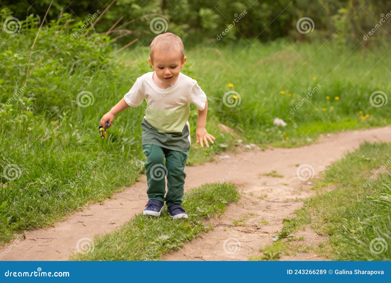Cute Boy in the Forest Against the Background of Grass Summertime Stock ...