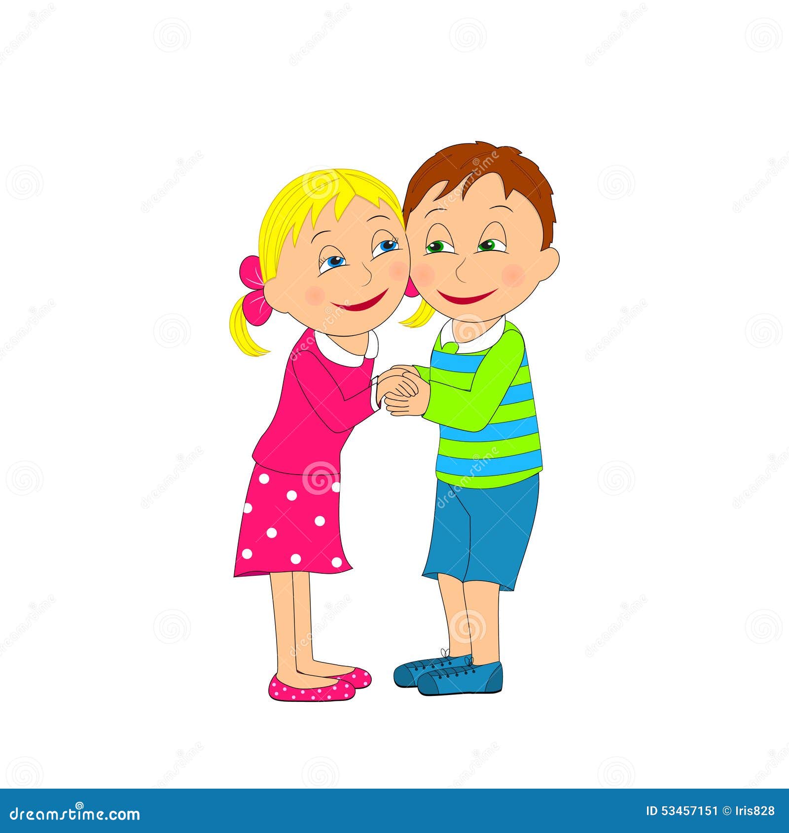 Cute Boy And Girl Smiling, Holding Hands Cartoon Vector | CartoonDealer ...