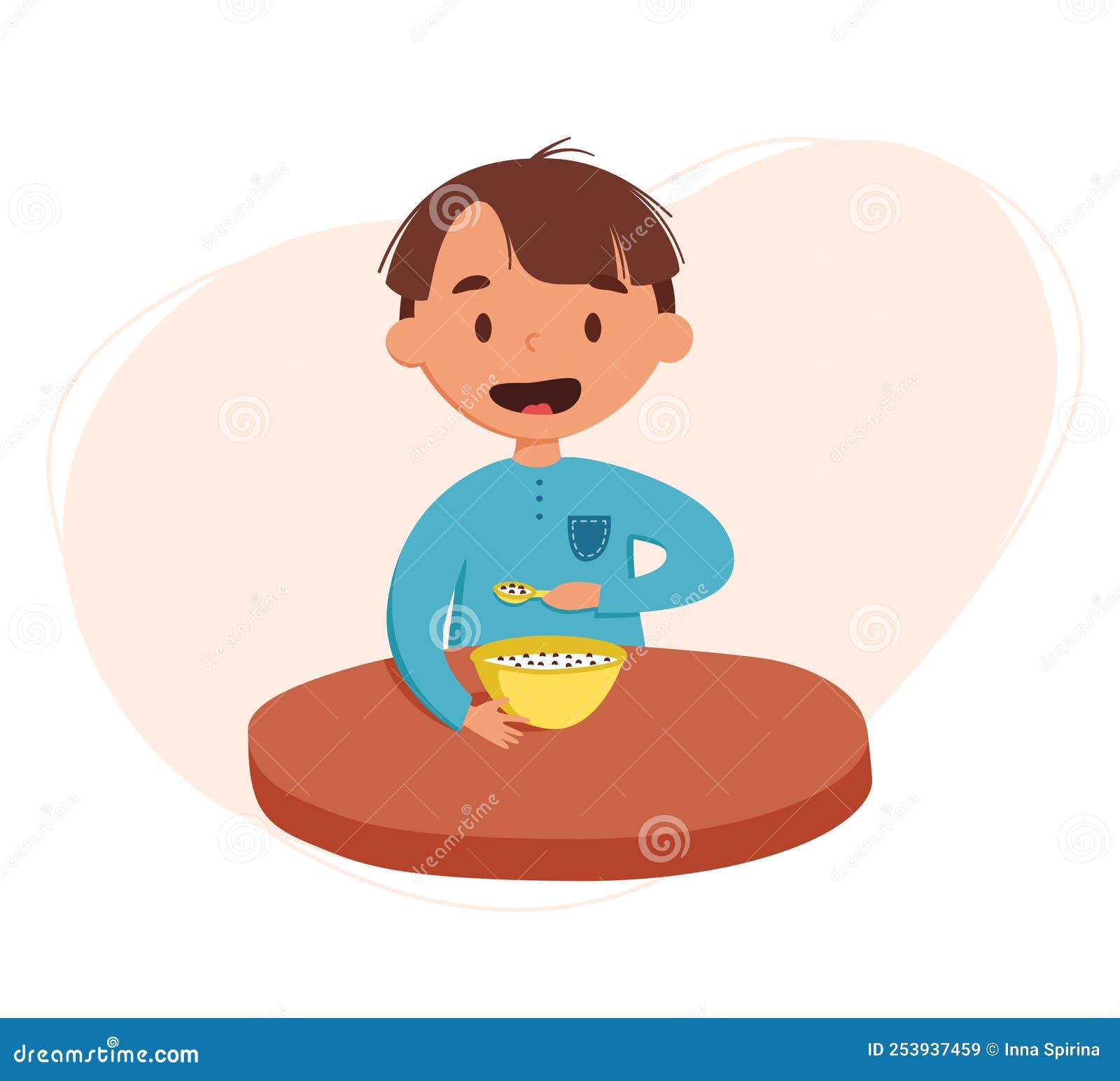 Cute Boy Boy Having Breakfast Vector Illustration. daily Routine ...