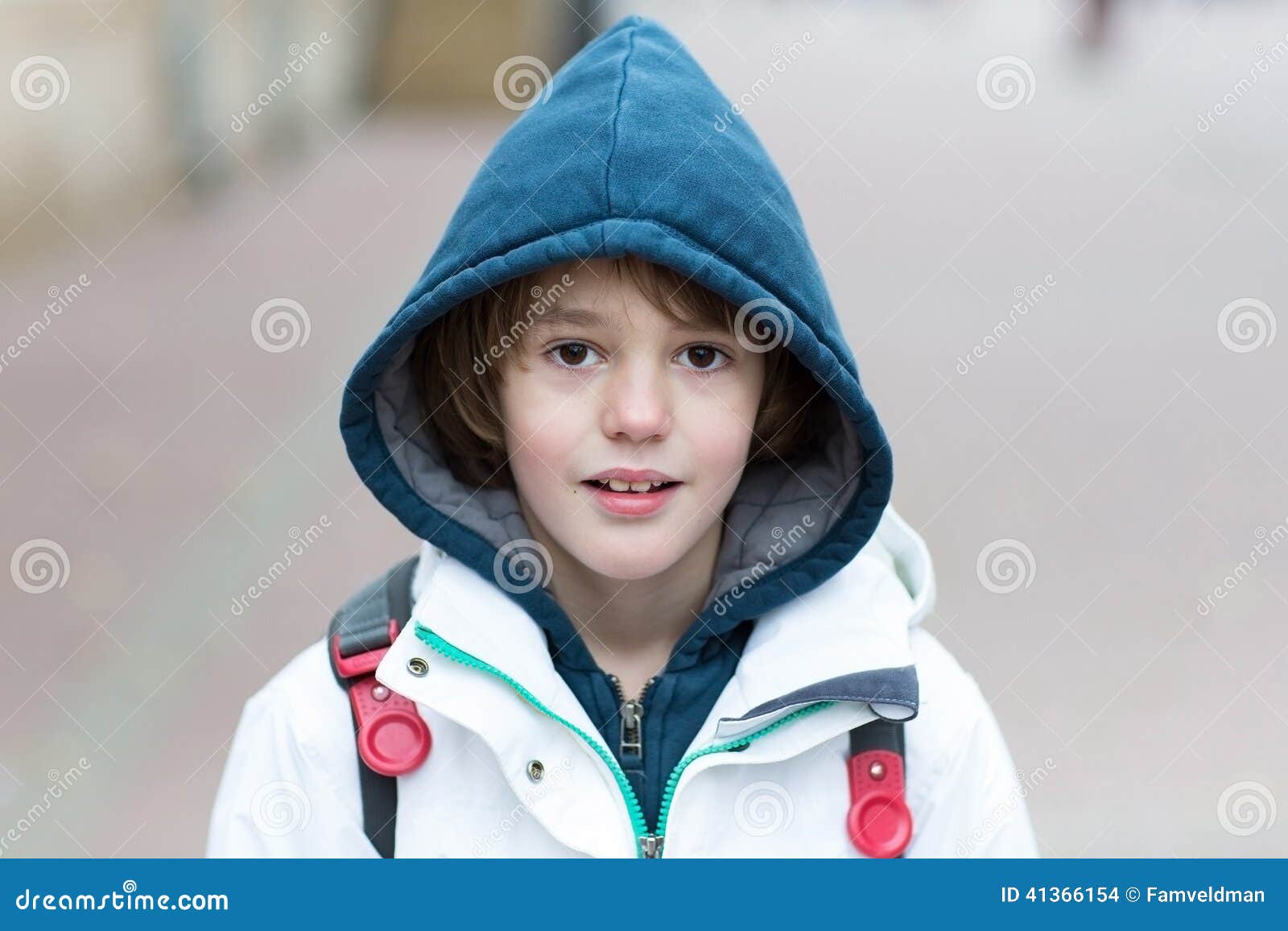 Cute Boy on His Way To School on a Cold Day Stock Photo - Image of ...