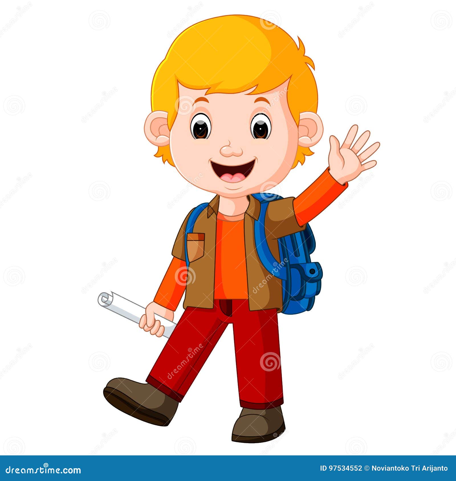 Cute Boy on His Way To School Stock Vector - Illustration of healthy ...