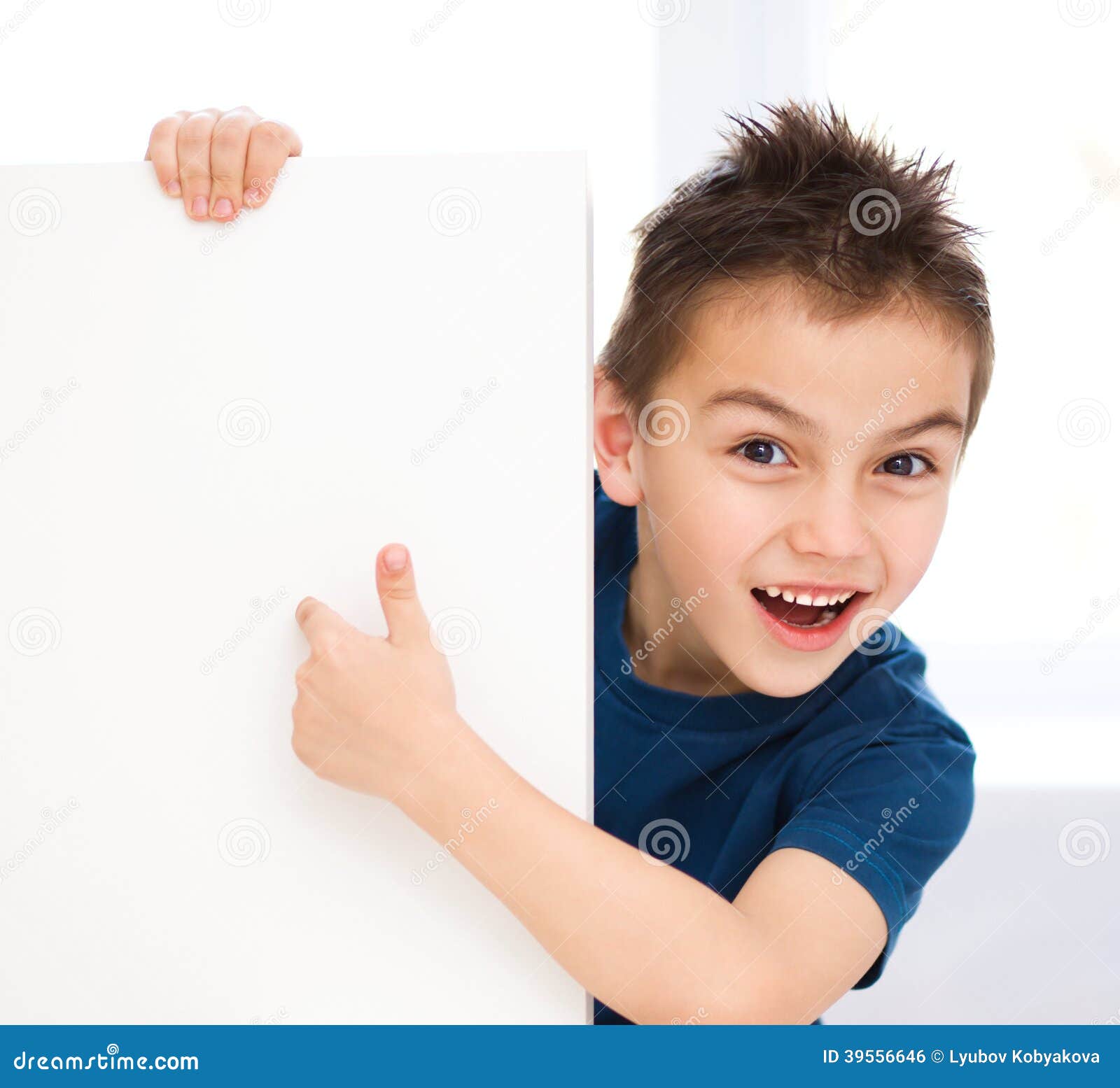 Cute Boy is Holding Blank Banner Stock Photo - Image of recommending ...