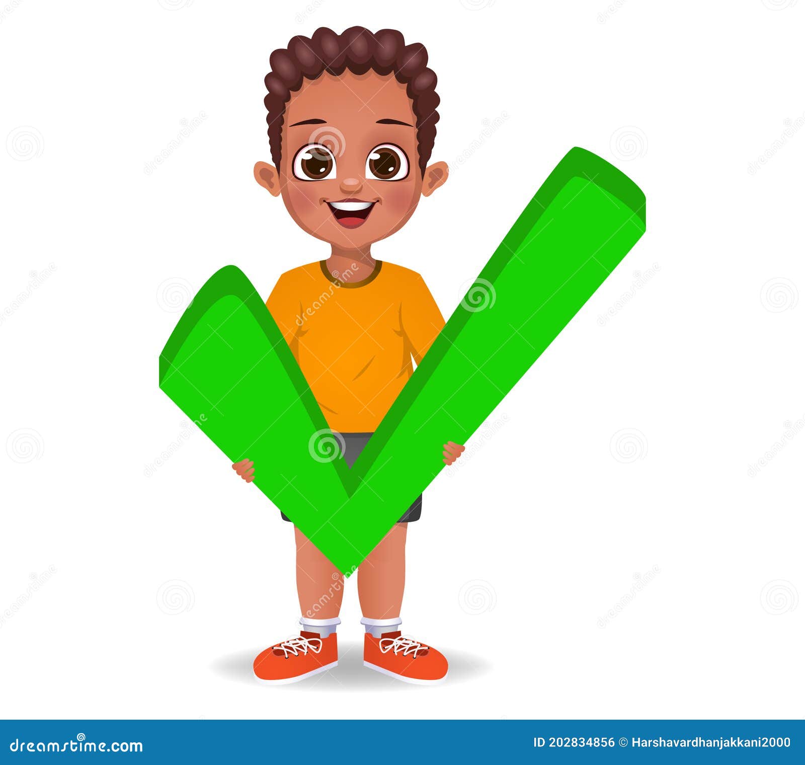 Cute Boy Holding Correct Sign Vector Stock Illustration - Illustration ...