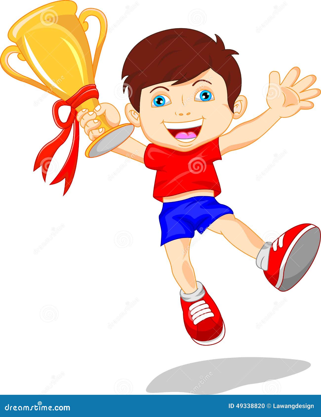 Cute Boy Holding Gold Trophy Stock Vector - Illustration of character ...