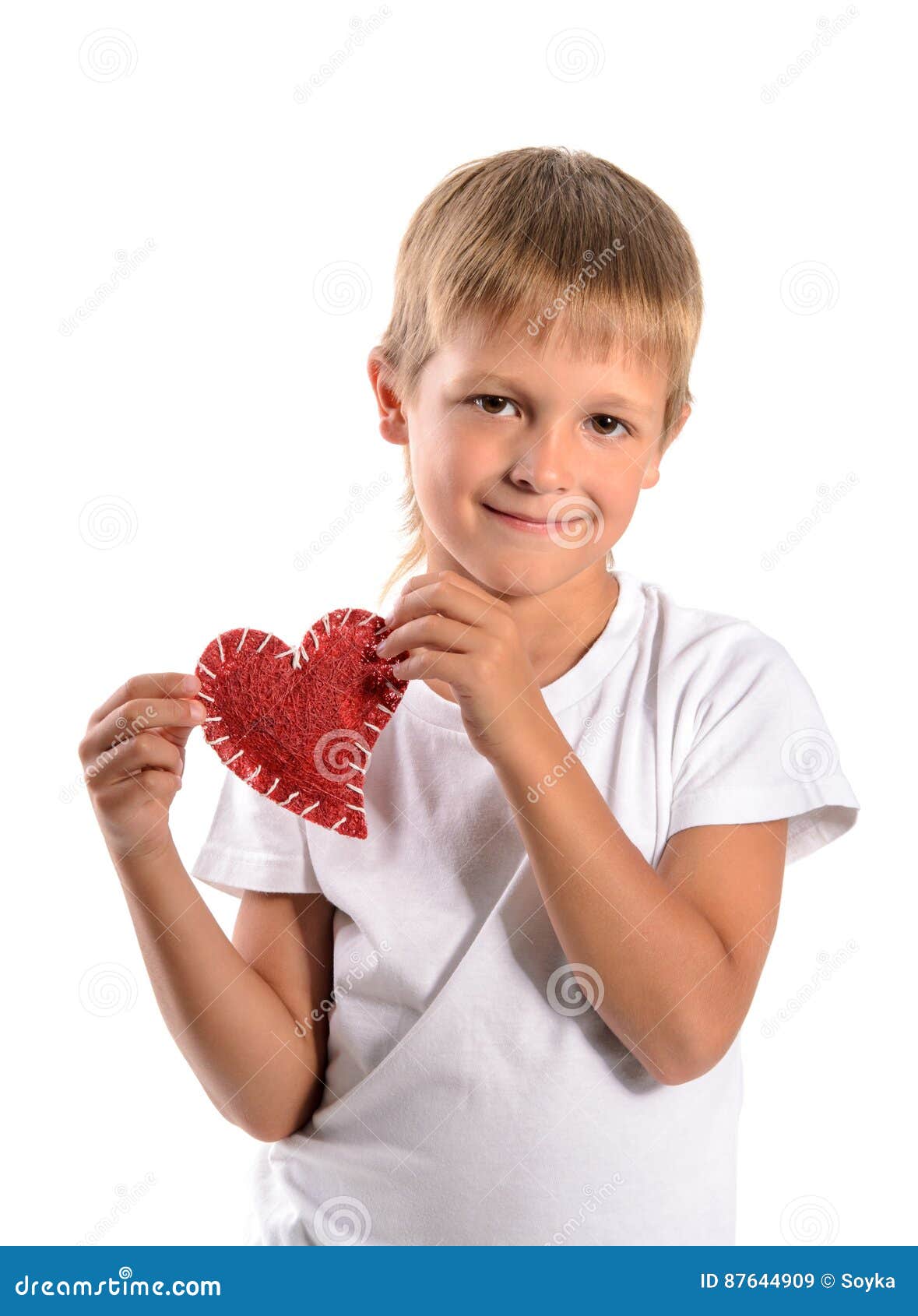 Cute Boy Holding a Red Heart Valentine Stock Image - Image of happy ...