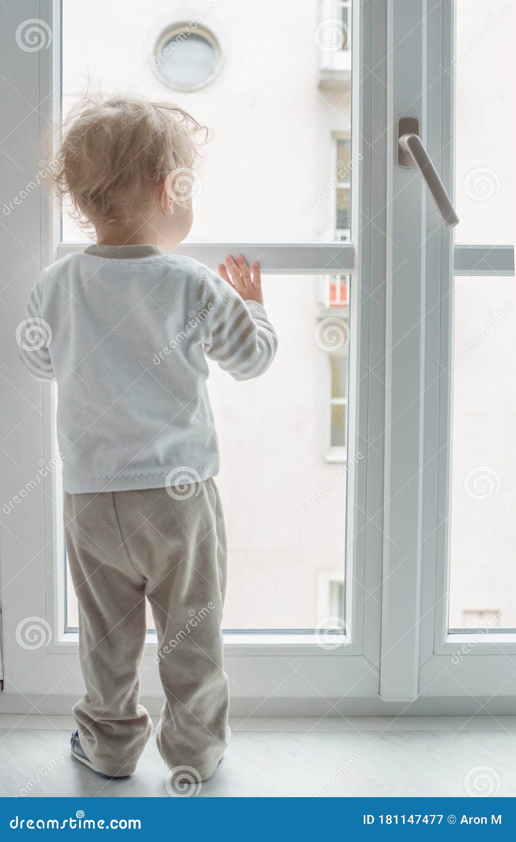 Cute Boy at Home Looking through the Window Stock Image - Image of ...