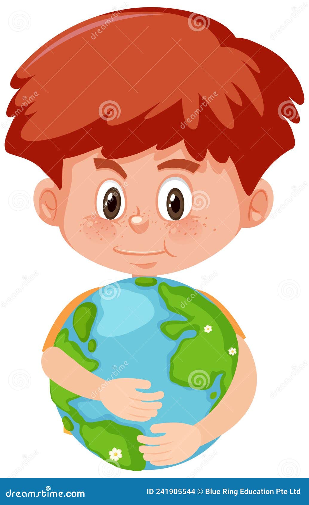 Cute Boy Hugging Earth Globe in Cartoon Style Stock Vector ...