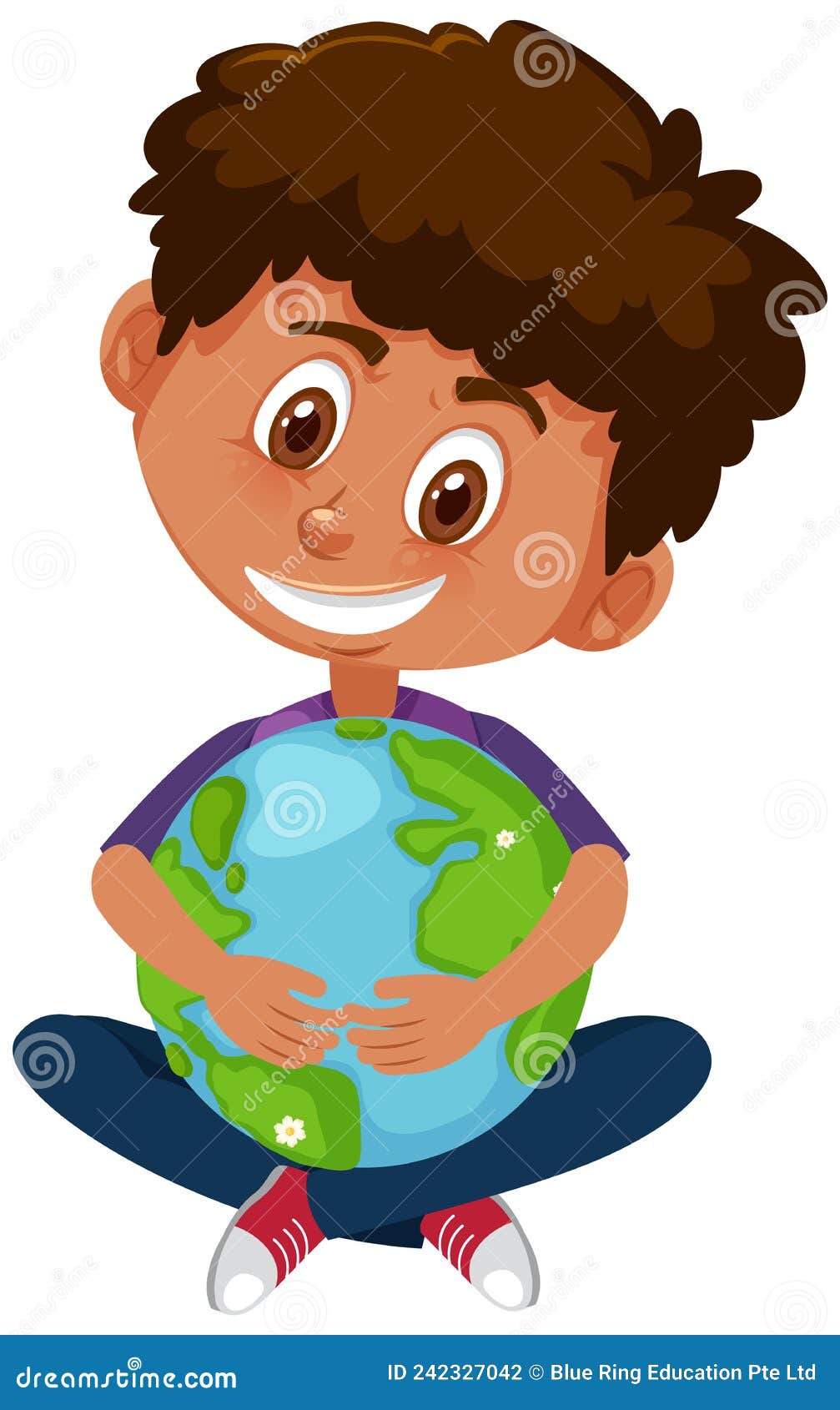 Cute Boy Hugging Earth Globe in Cartoon Style Stock Vector ...