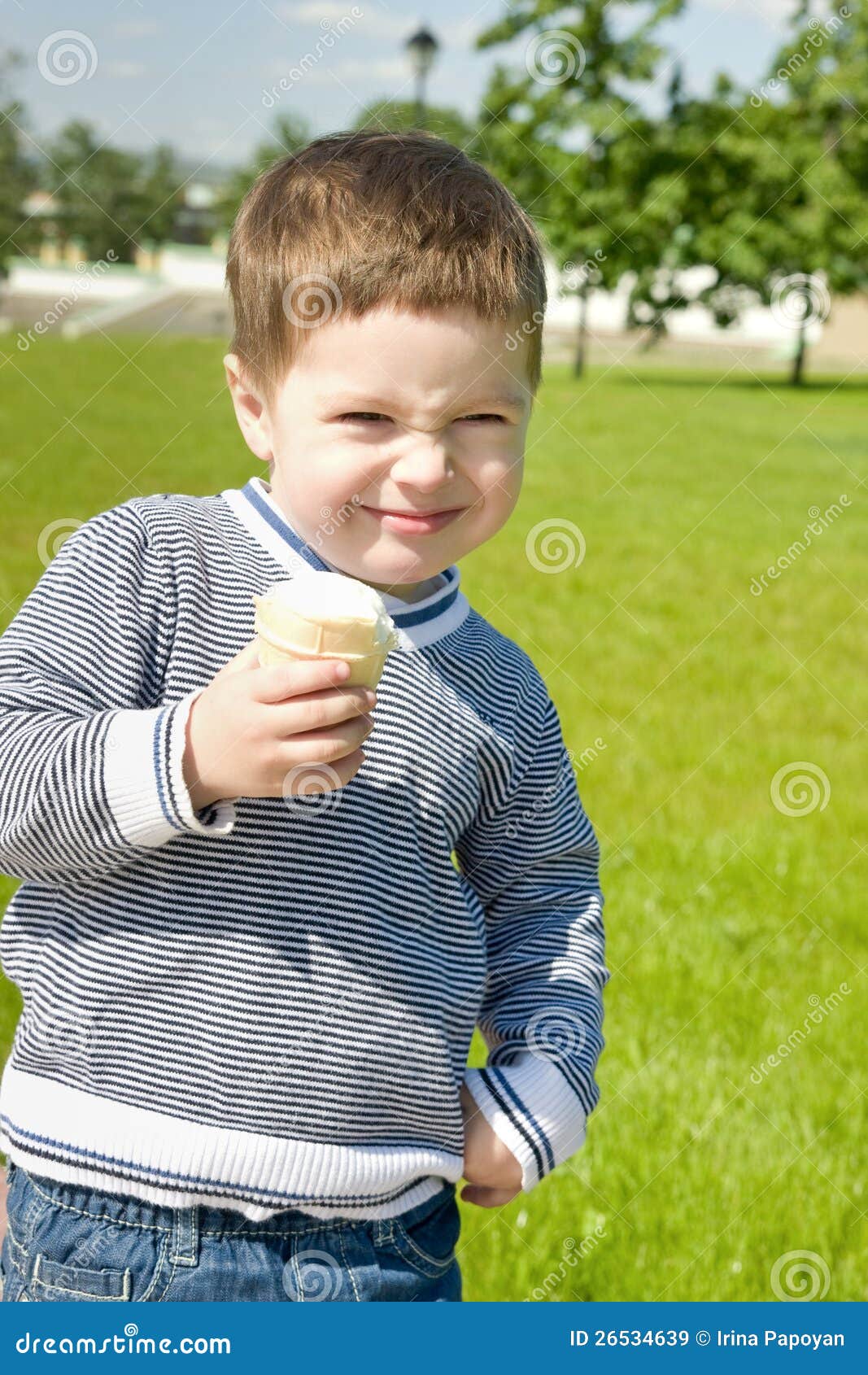 Cute boy with ice-cream stock image. Image of food, cocked - 26534639