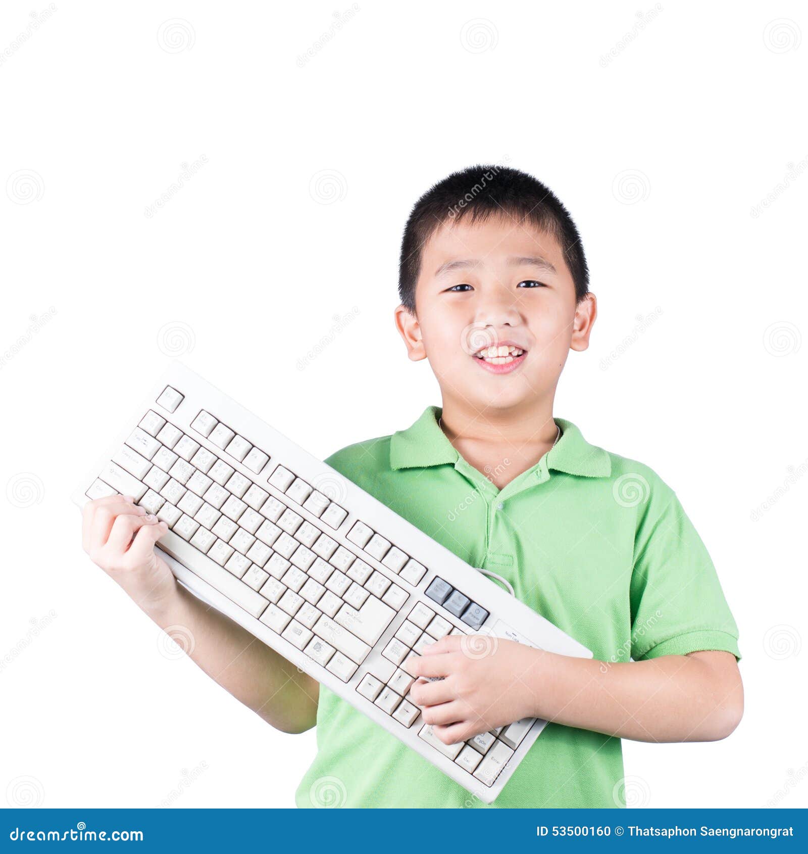Cute Boy with Keyboard Isolated on White Background Editorial Image ...