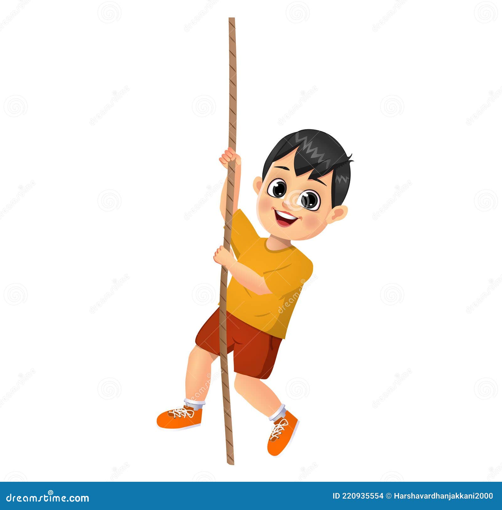 Cute Boy Kid Climbing on Rope Stock Vector - Illustration of childhood ...