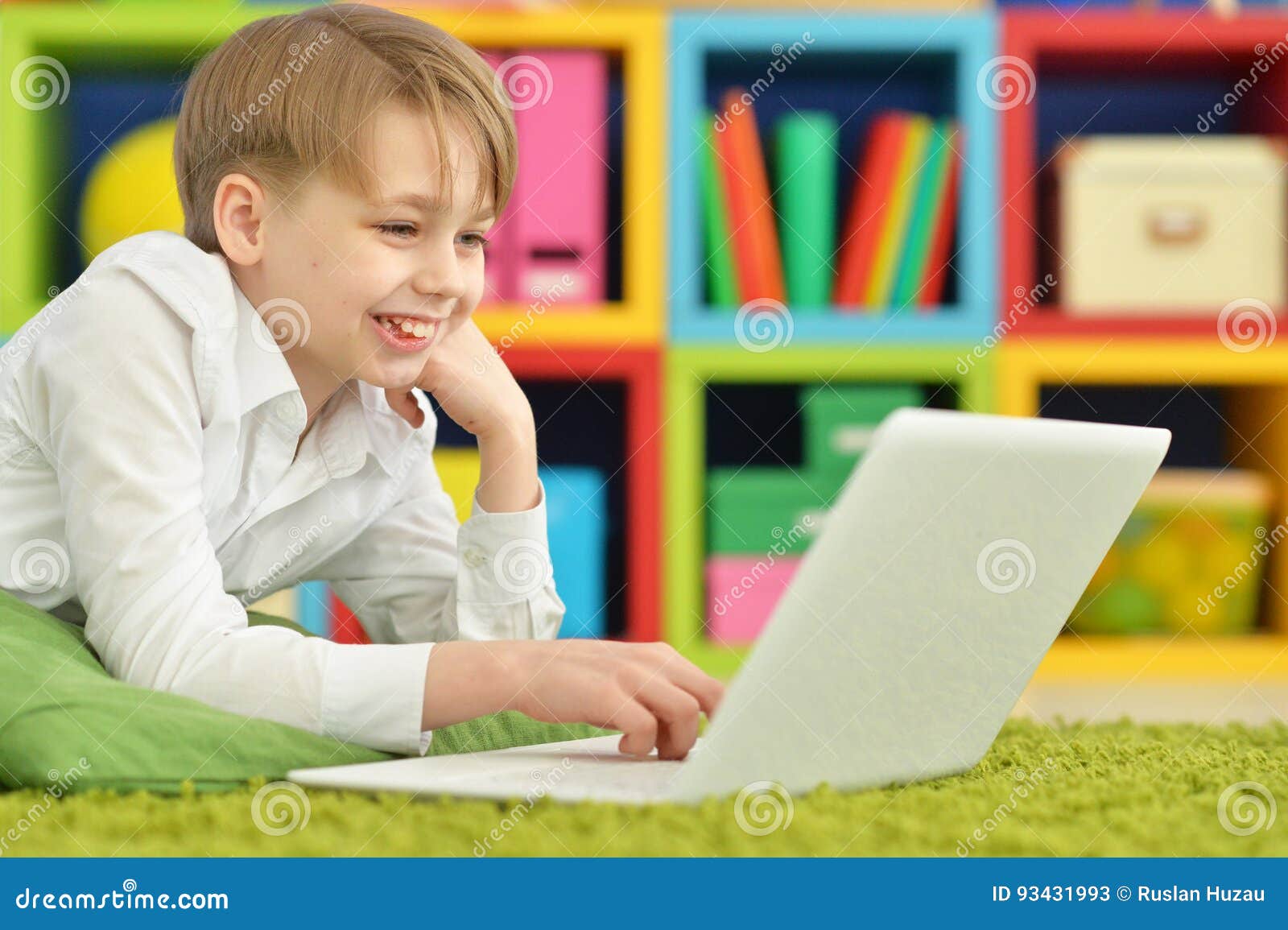 Cute boy with a laptop stock image. Image of study, portrait - 93431993