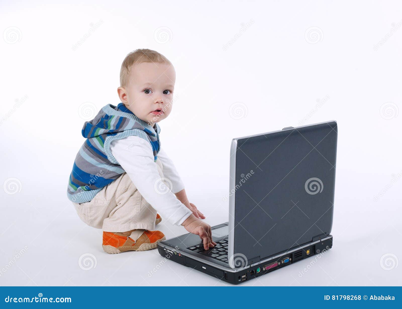 Cute Boy with Laptop on White Stock Photo - Image of cute, beauty: 81798268