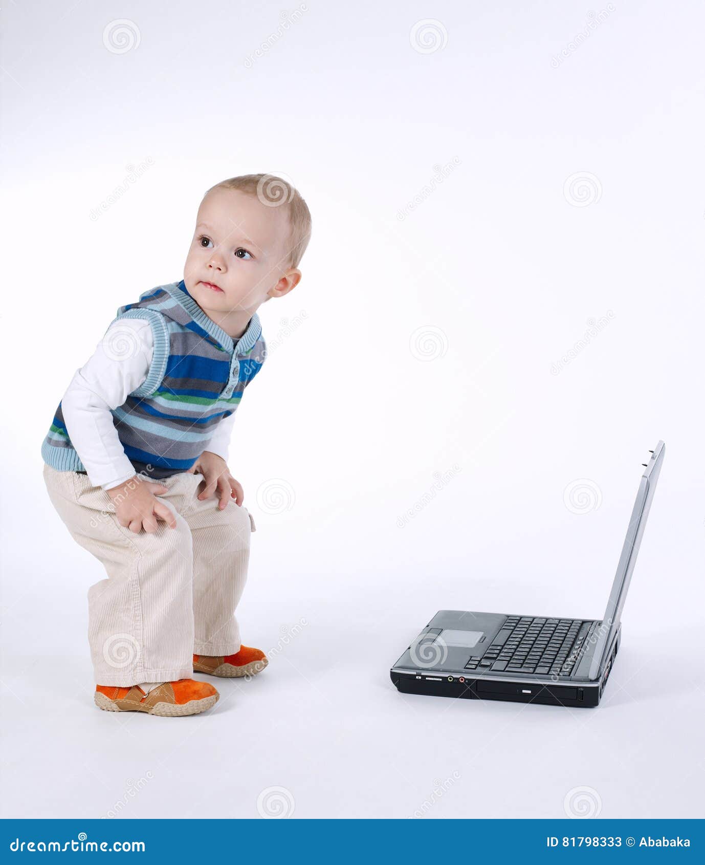 Cute Boy with Laptop on White Stock Image - Image of person, caucasian ...