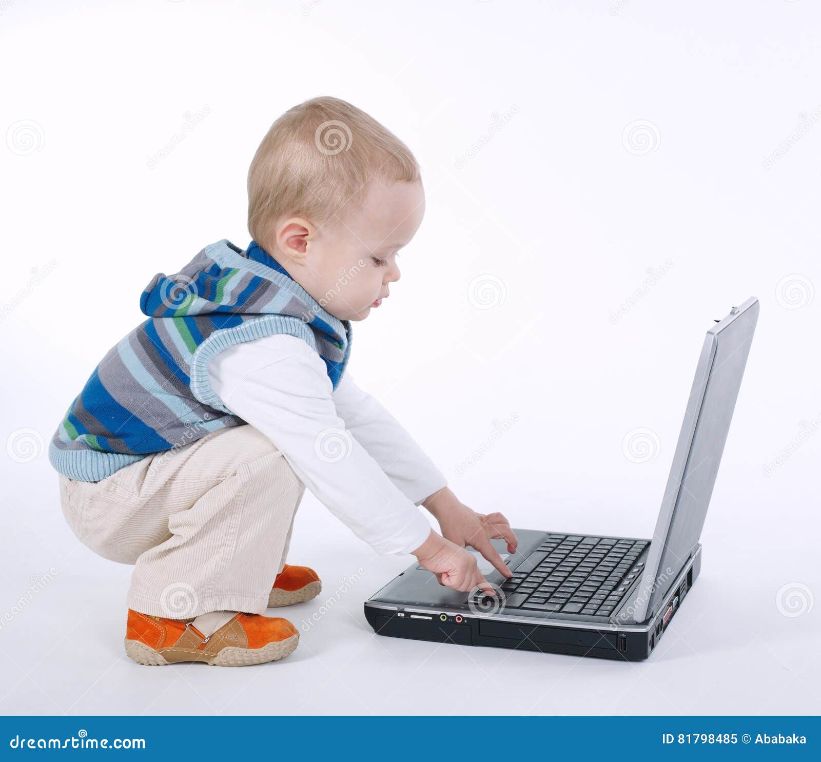 Cute Boy with Laptop on White Stock Image - Image of business, child ...