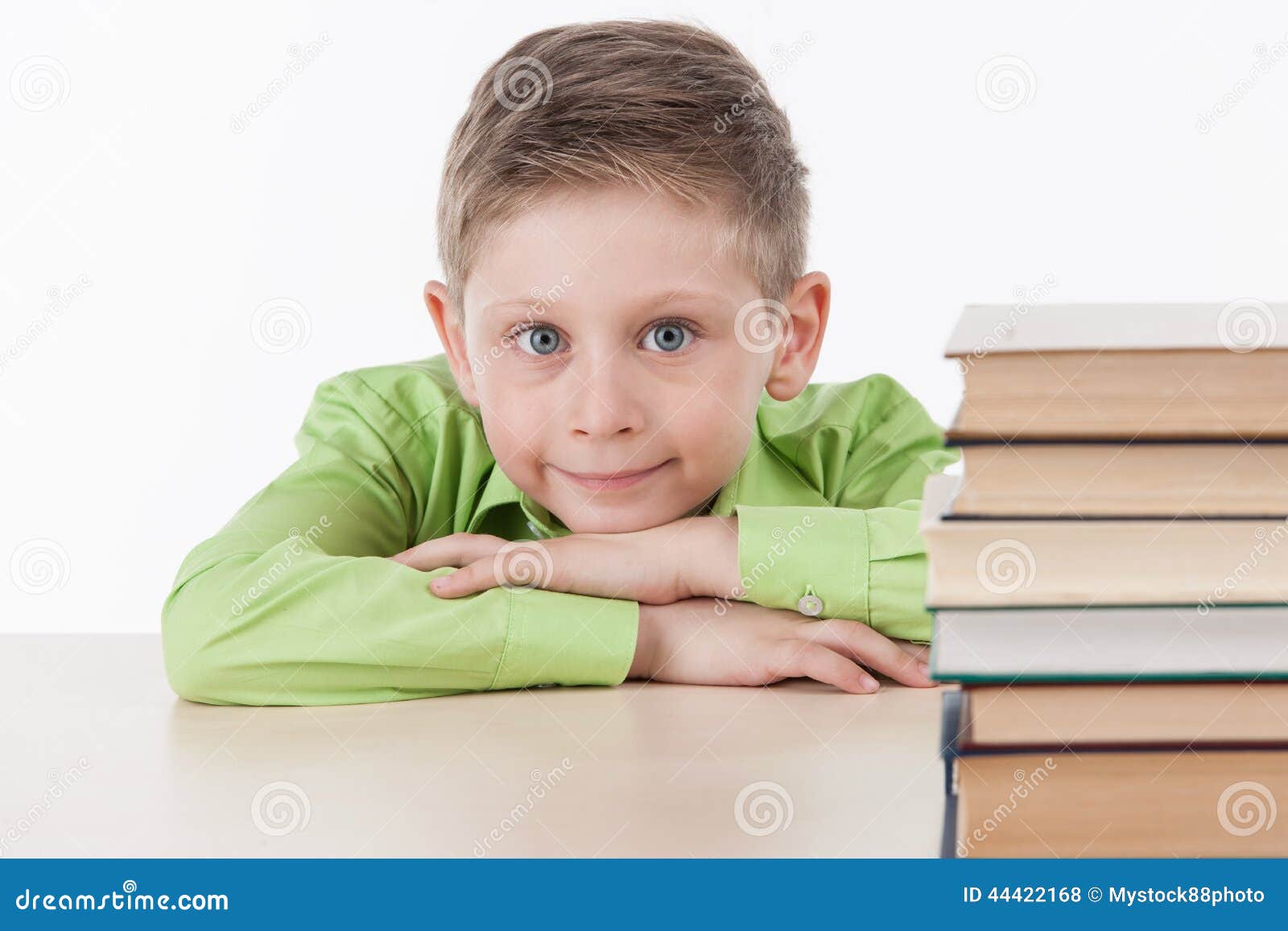 Cute Boy Leaning on Table and Smiling. Stock Photo - Image of leaning ...