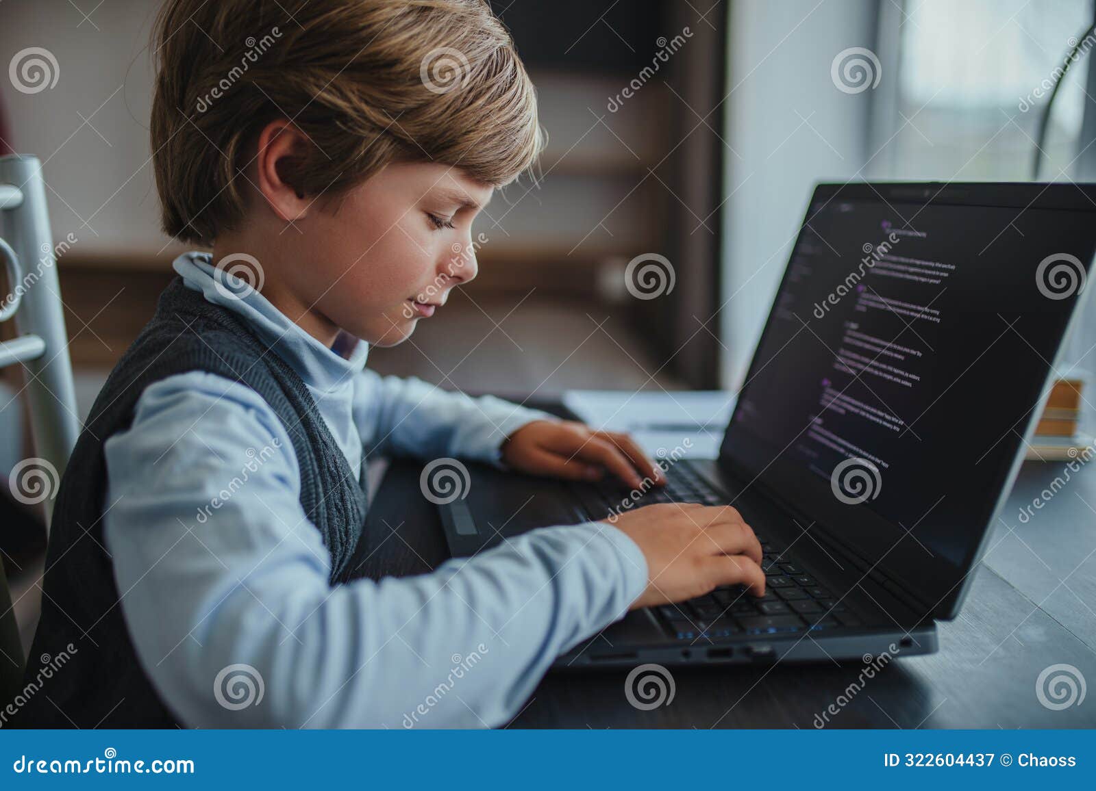 Cute Boy Learning To Work on Laptop Stock Image - Image of focused ...