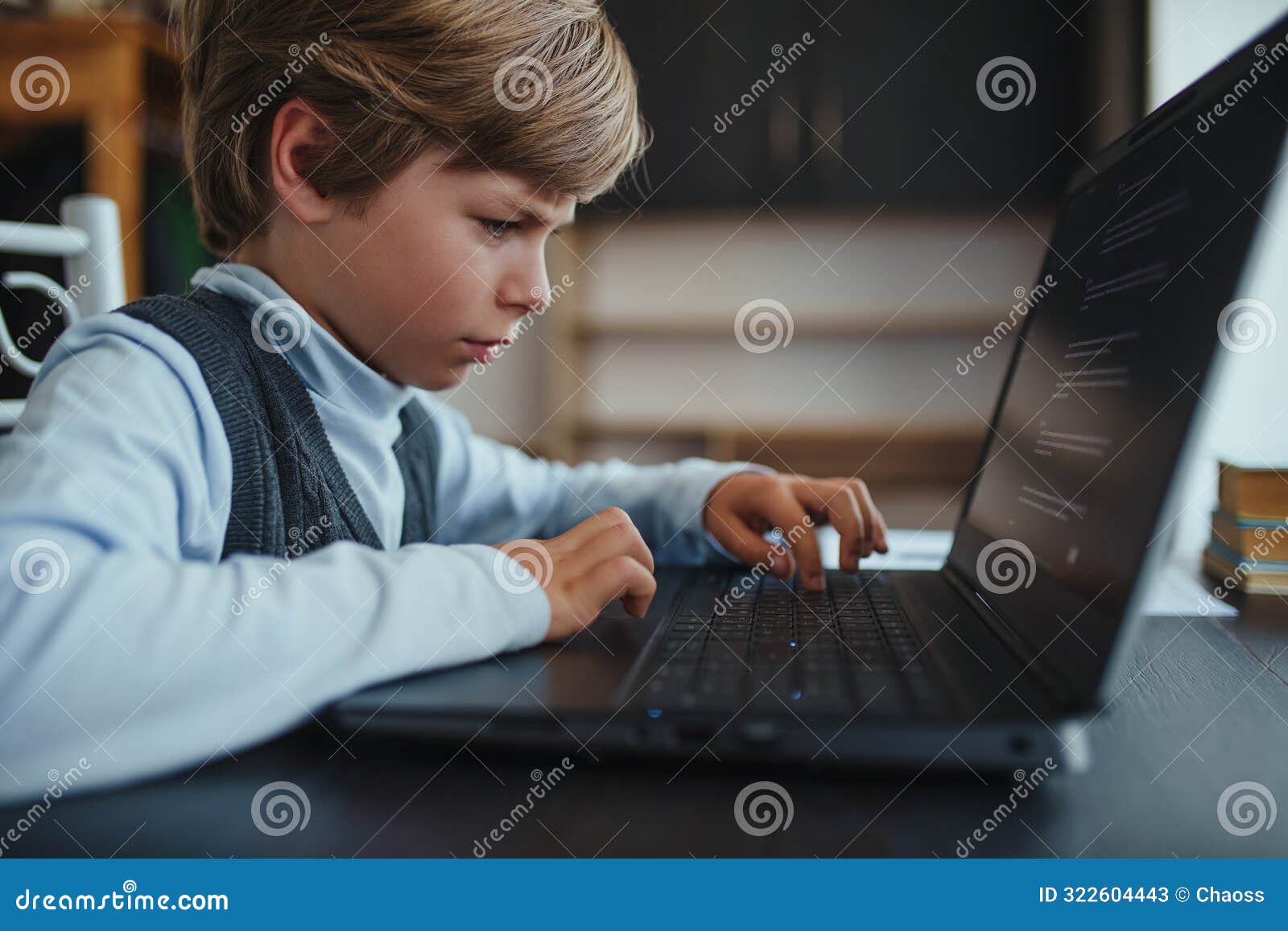 Cute Boy Learning To Work on Laptop Stock Image - Image of computer ...