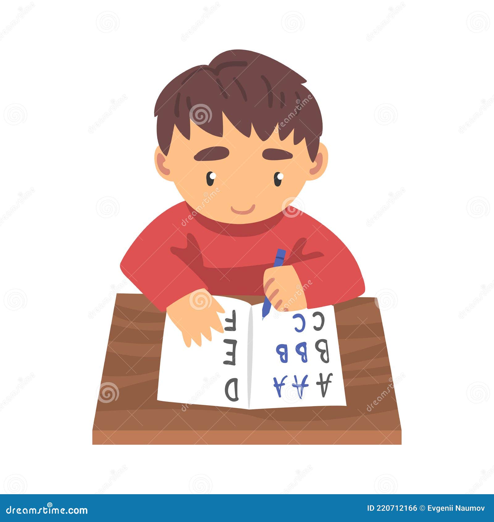 Cute Boy Learning To Write, Elementary School Student in Casual Uniform ...