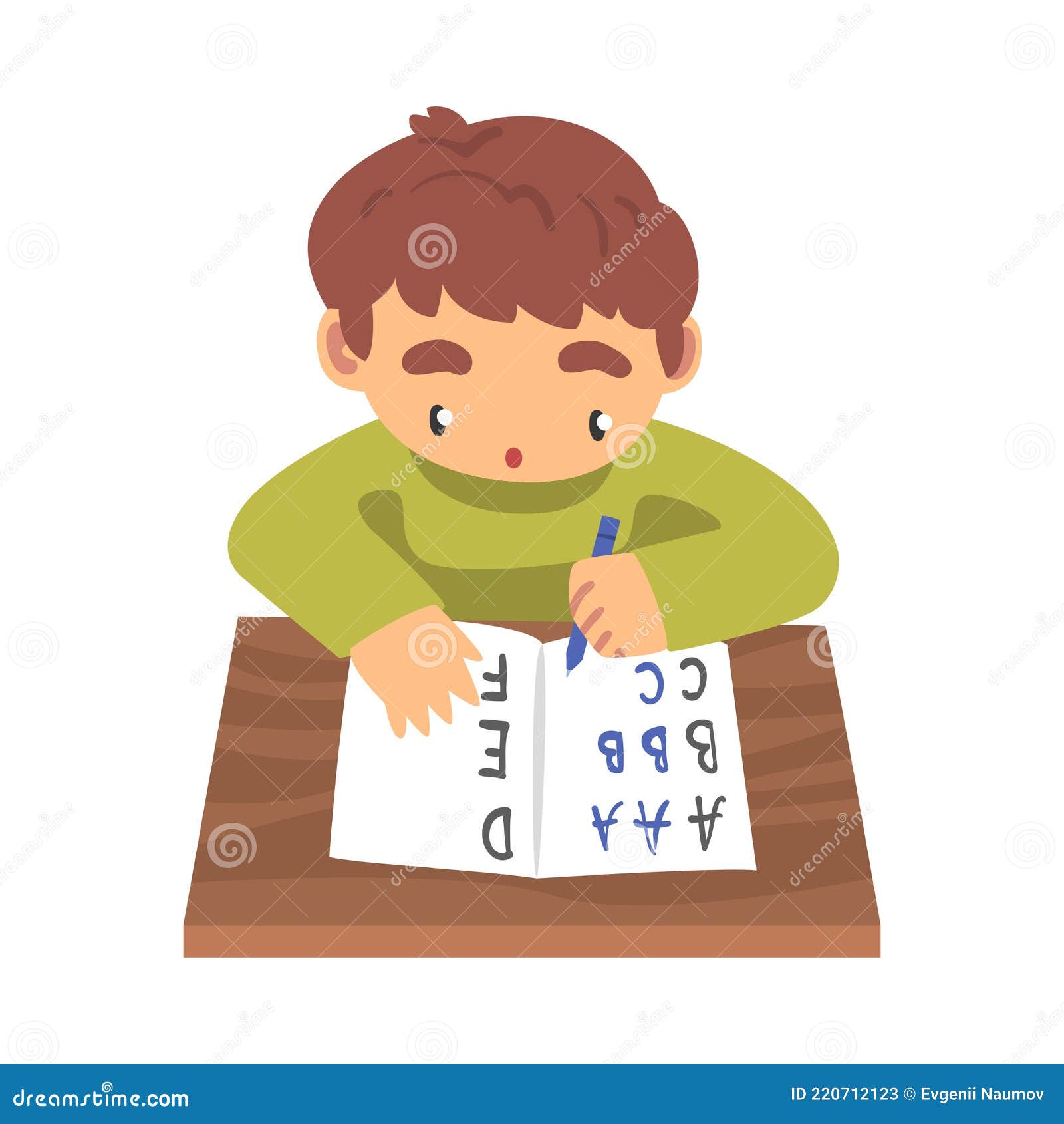 Cute Boy Learning To Write, Elementary School Student Making Homework ...