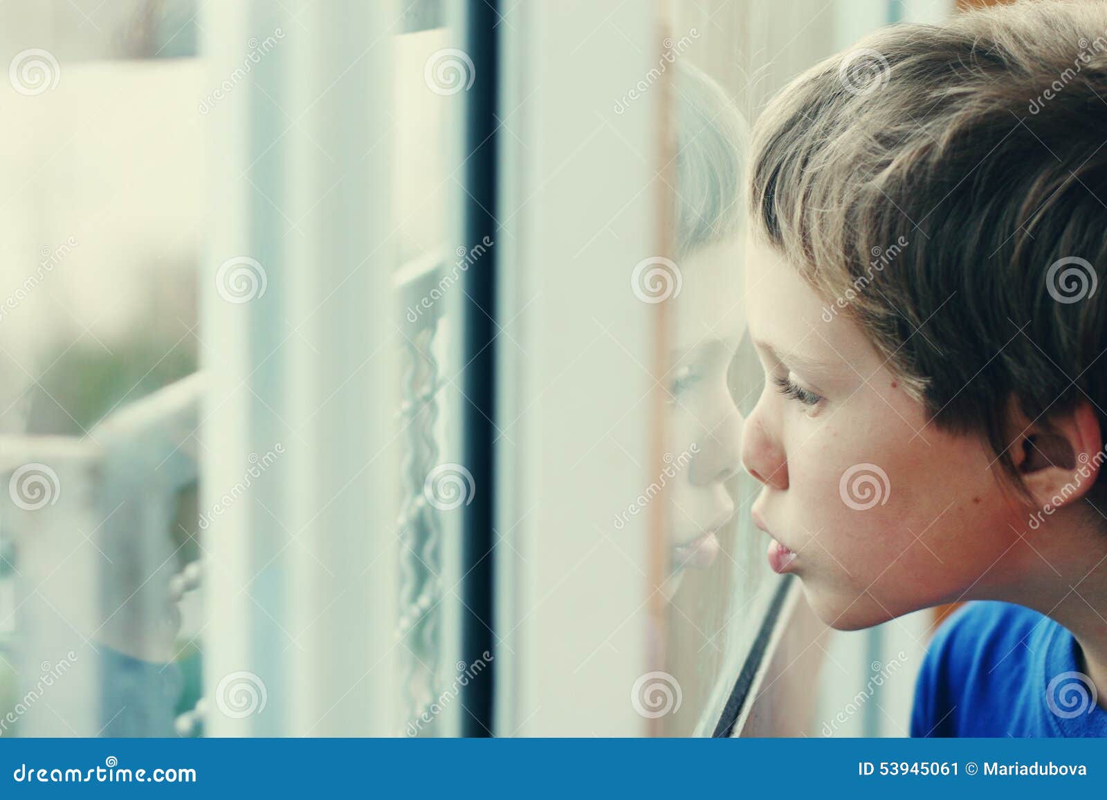 Cute Boy Looking through the Window Stock Image - Image of clothing ...