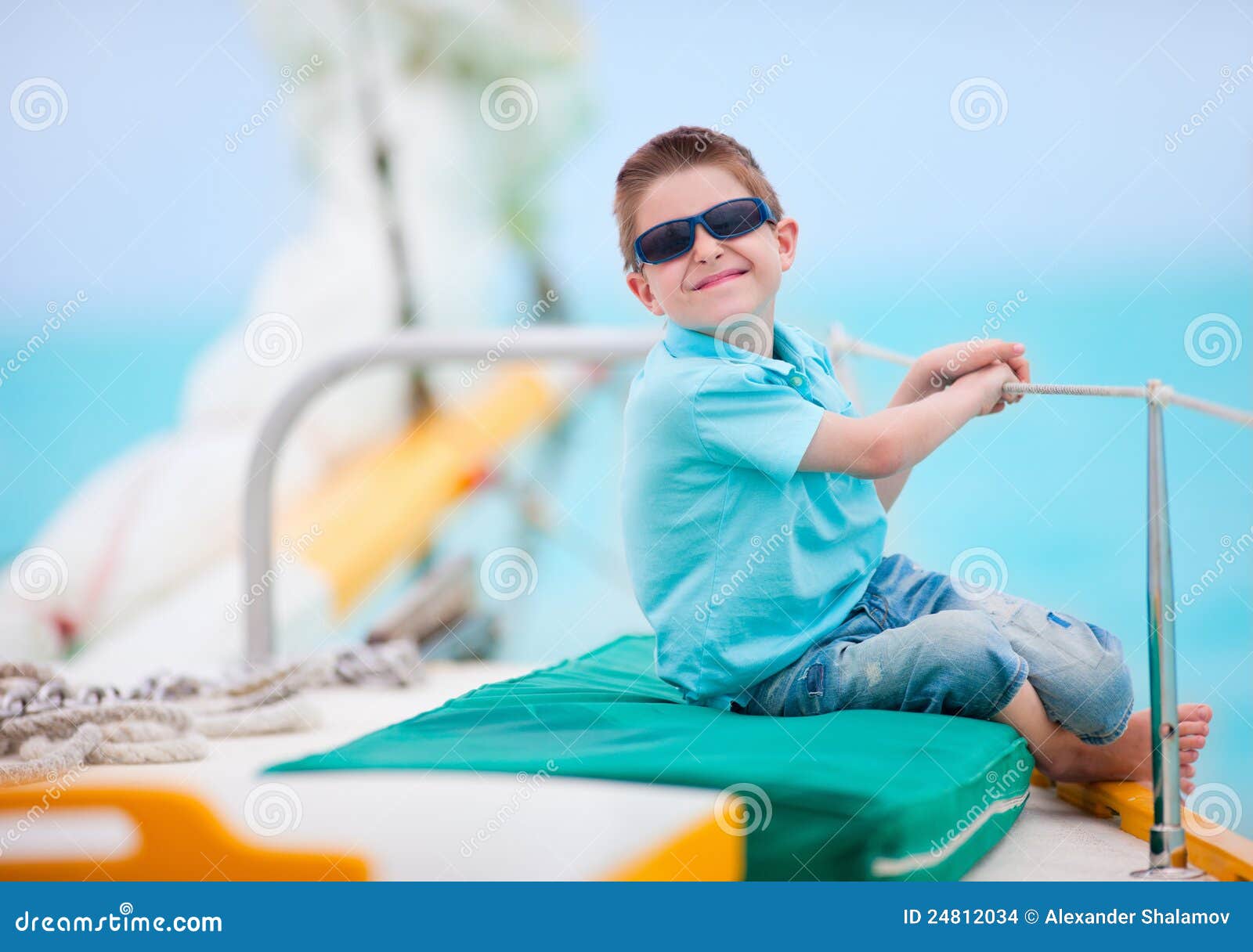 Cute boy on luxury yacht stock photo. Image of caucasian - 24812034