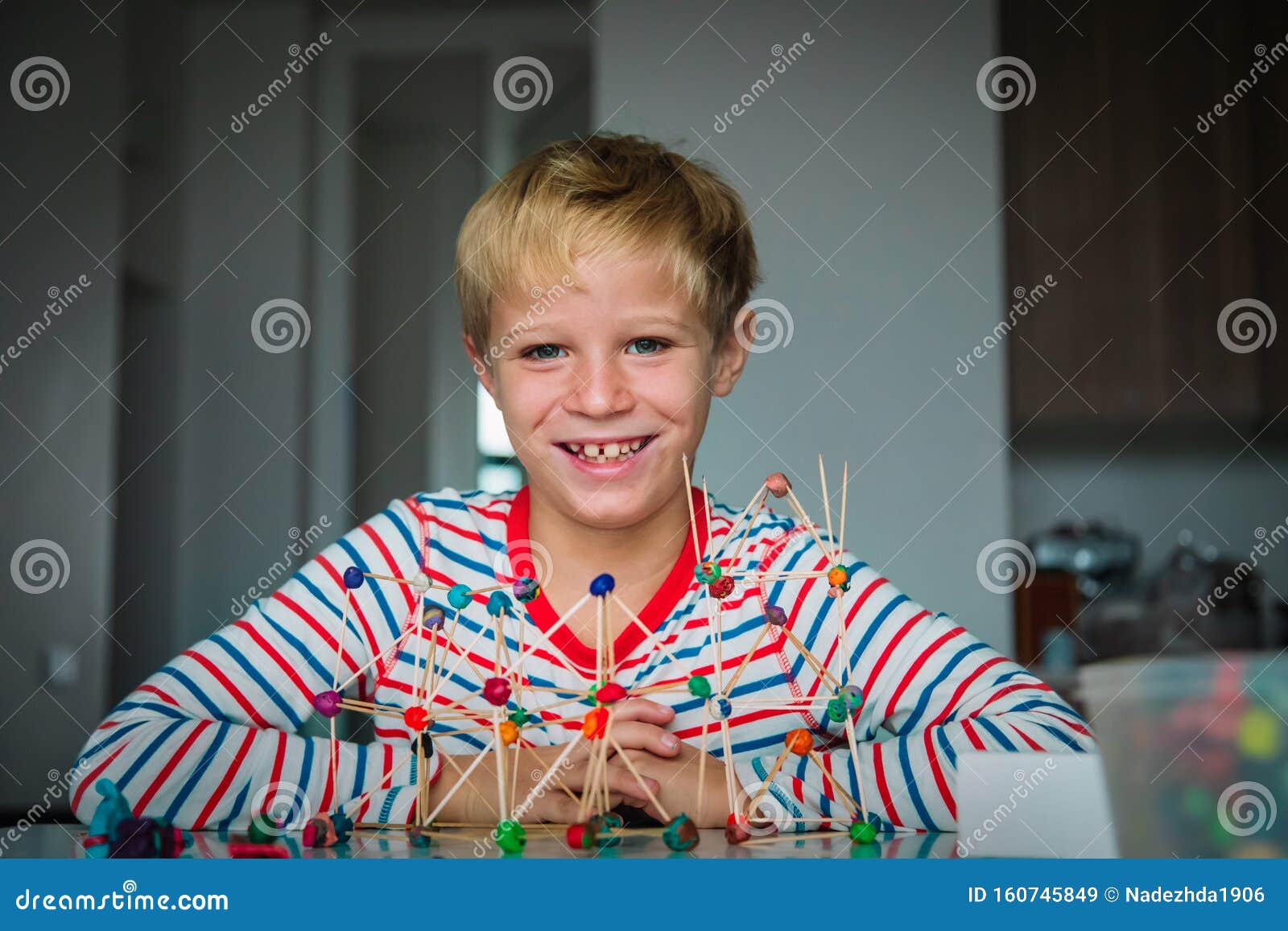 Cute Boy Making Geometric Shapes, Engineering and STEM Stock Image ...