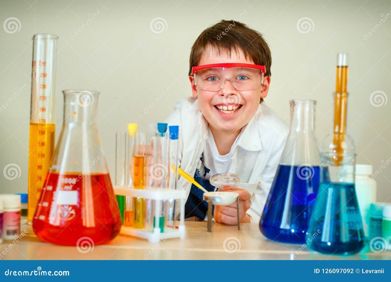 Cute Boy is Making Science Experiments in a Laboratory Stock Photo ...