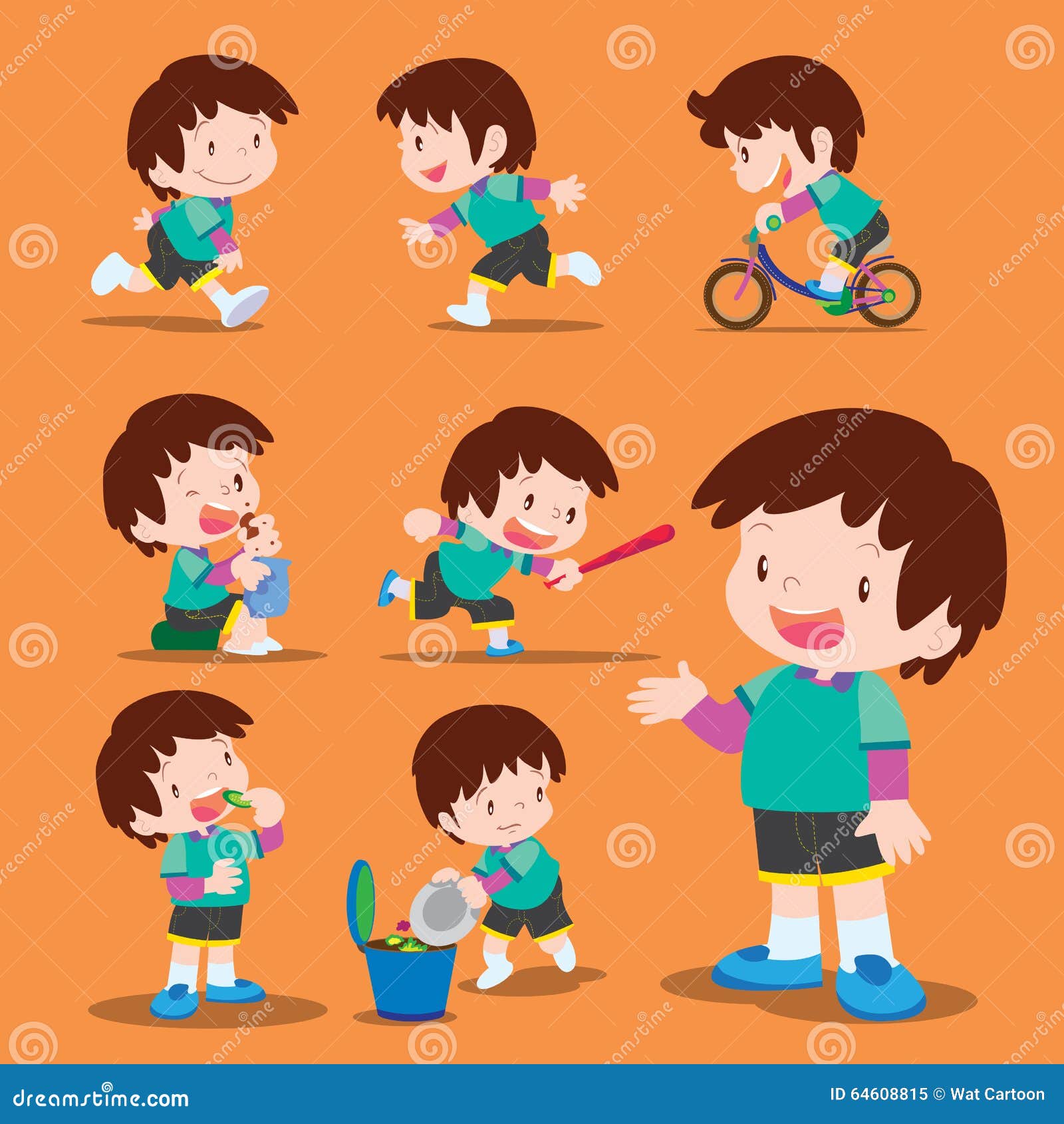 Cute boy many actions stock vector. Illustration of smart - 64608815