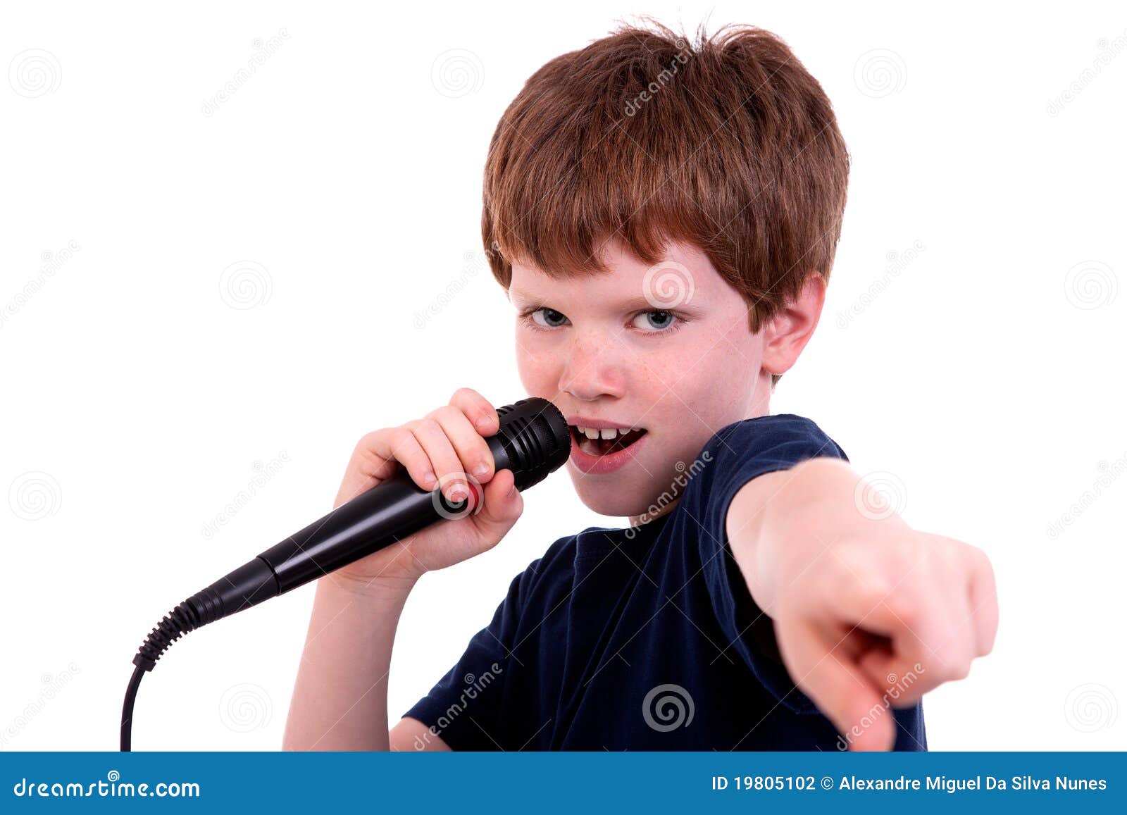 Cute Boy with a Microphone Sings Stock Photo - Image of cheerful ...