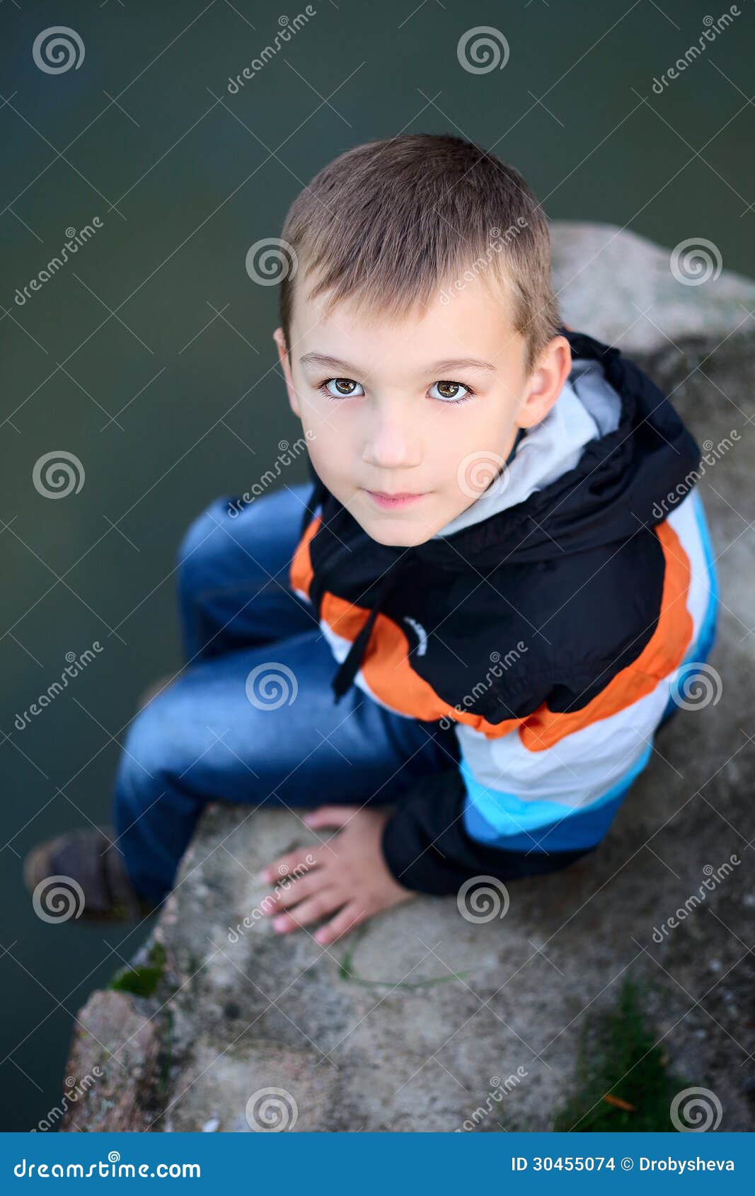 Cute boy near the lake stock photo. Image of alone, child - 30455074