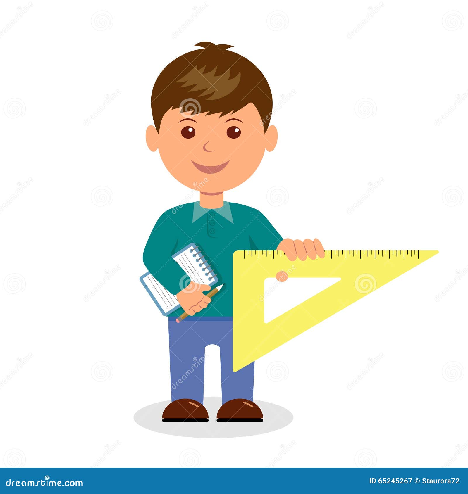 Cute Boy with a Notebook Holding Ruler Stock Vector - Illustration of ...