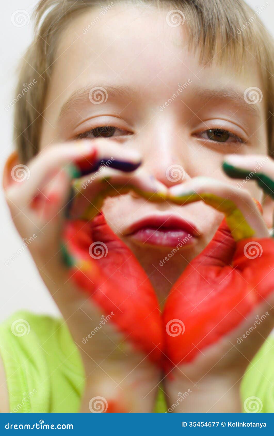 Cute Boy with Painted Hands Stock Image - Image of messy, craft: 35454677