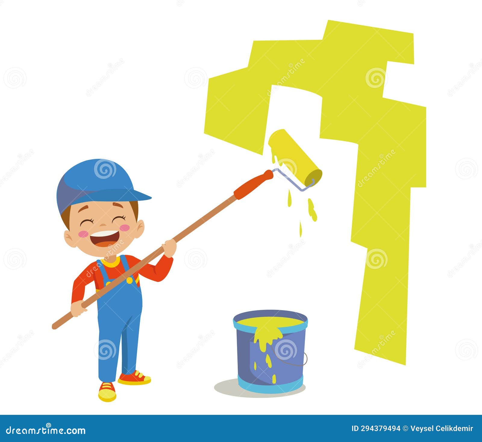 Cute Boy Painter Doing Wall Paint Stock Vector - Illustration of ...