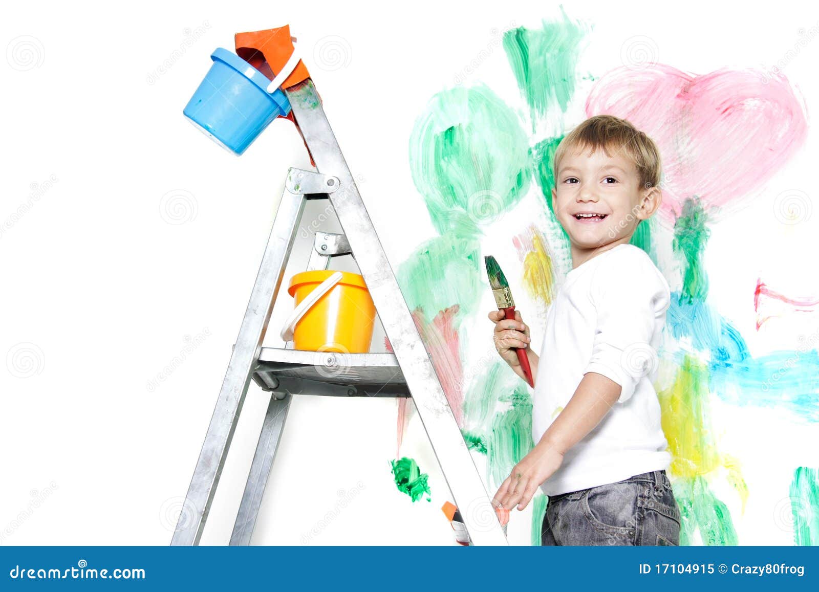 Cute Boy Paiting Over White Stock Image - Image of elementary, creative ...