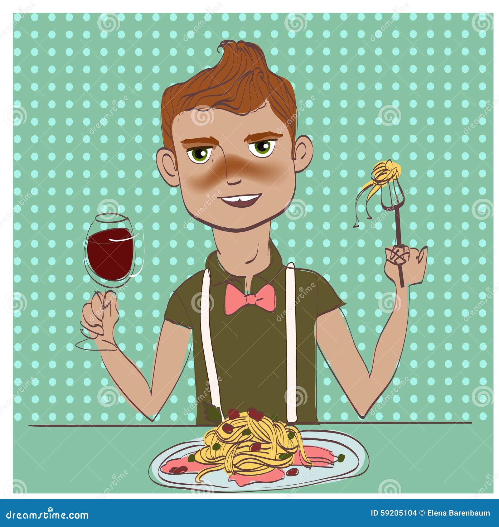Cute boy with pasta stock vector. Illustration of fries - 59205104