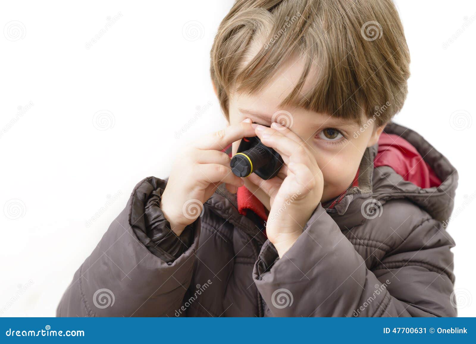 Cute Boy Playing with Miniature Camera Stock Image - Image of playful ...