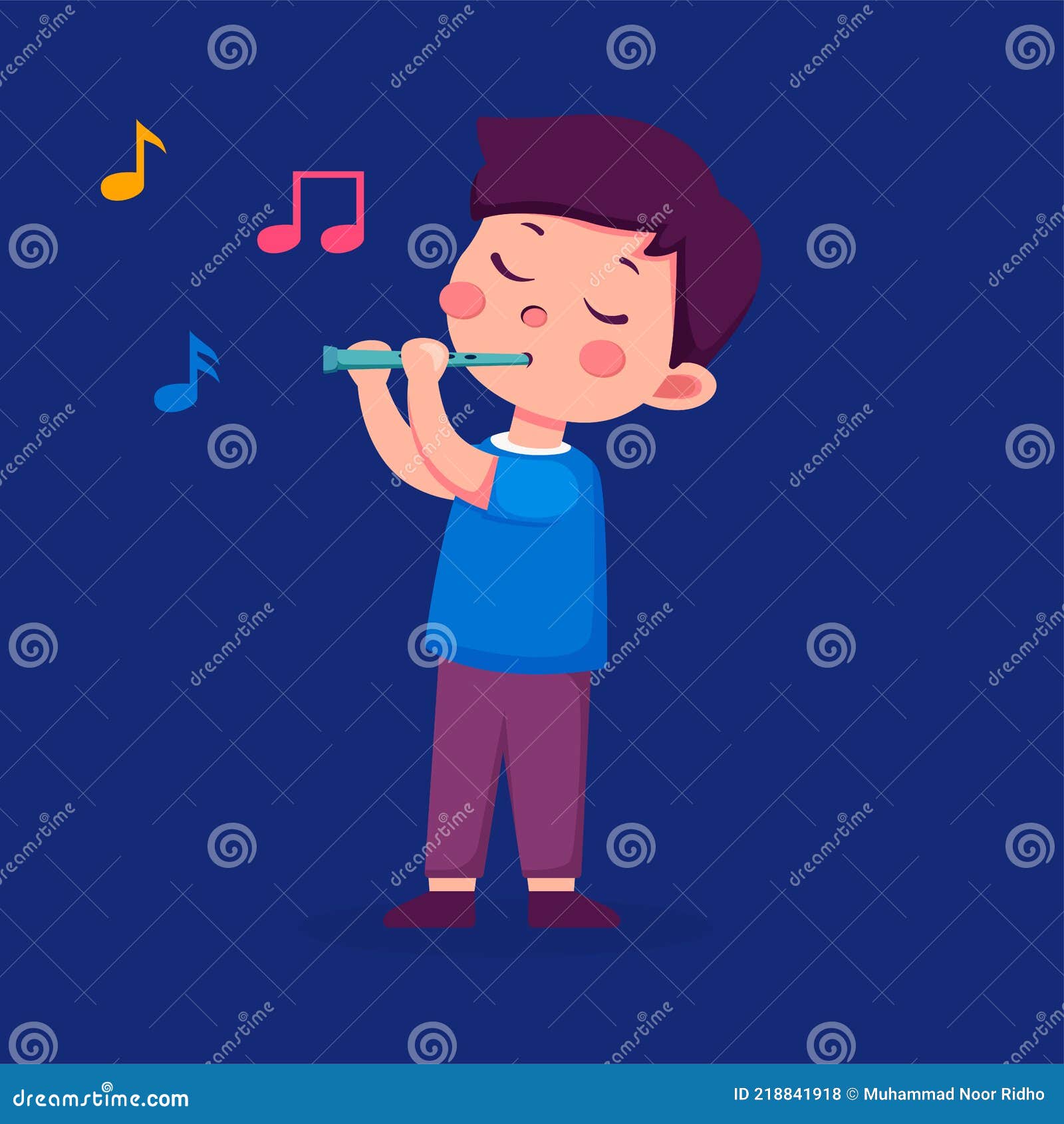 Cute Boy Playing on a Musical Instrument Recorder Stock Vector ...