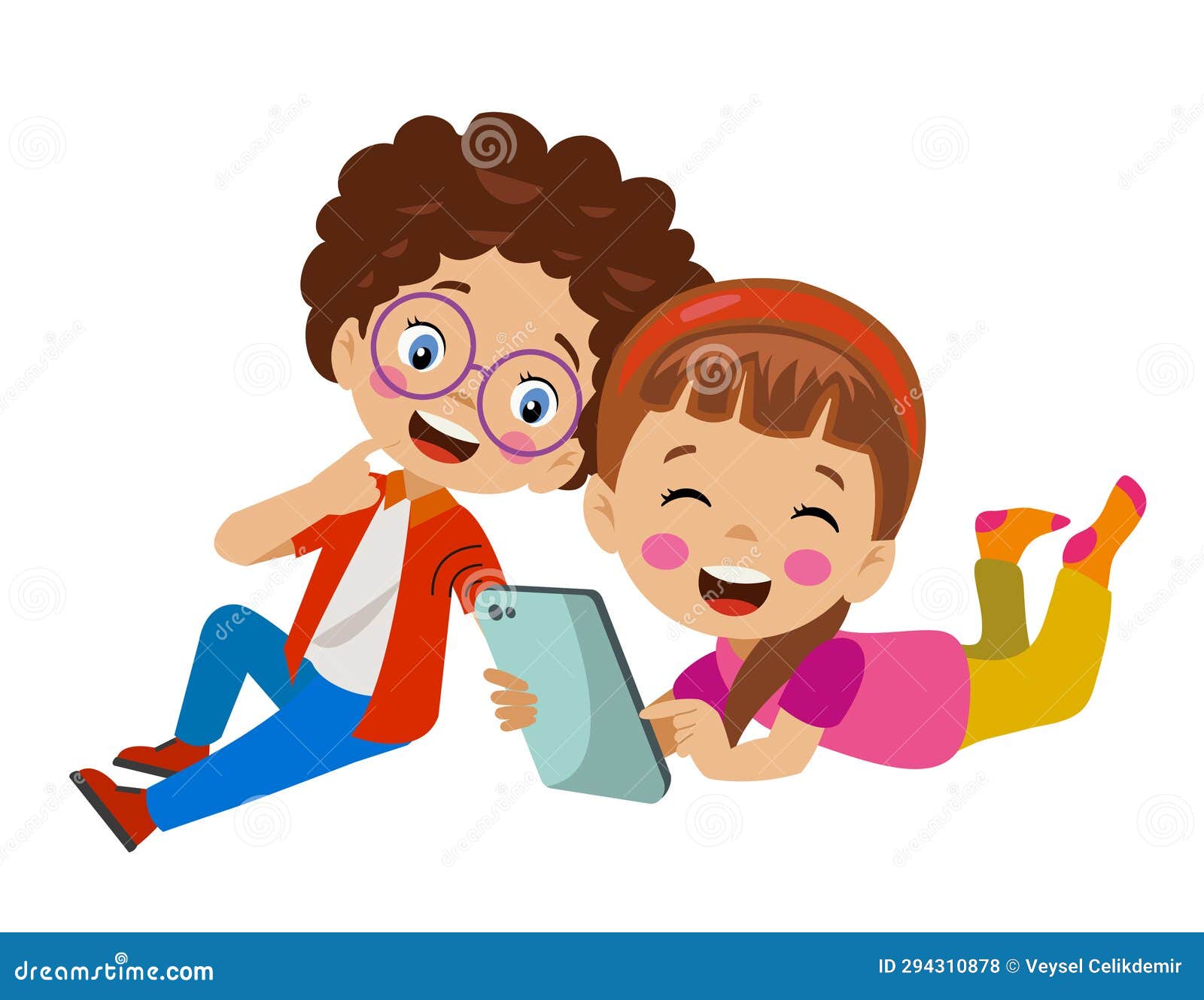 Cute boy playing with pad stock vector. Illustration of character ...