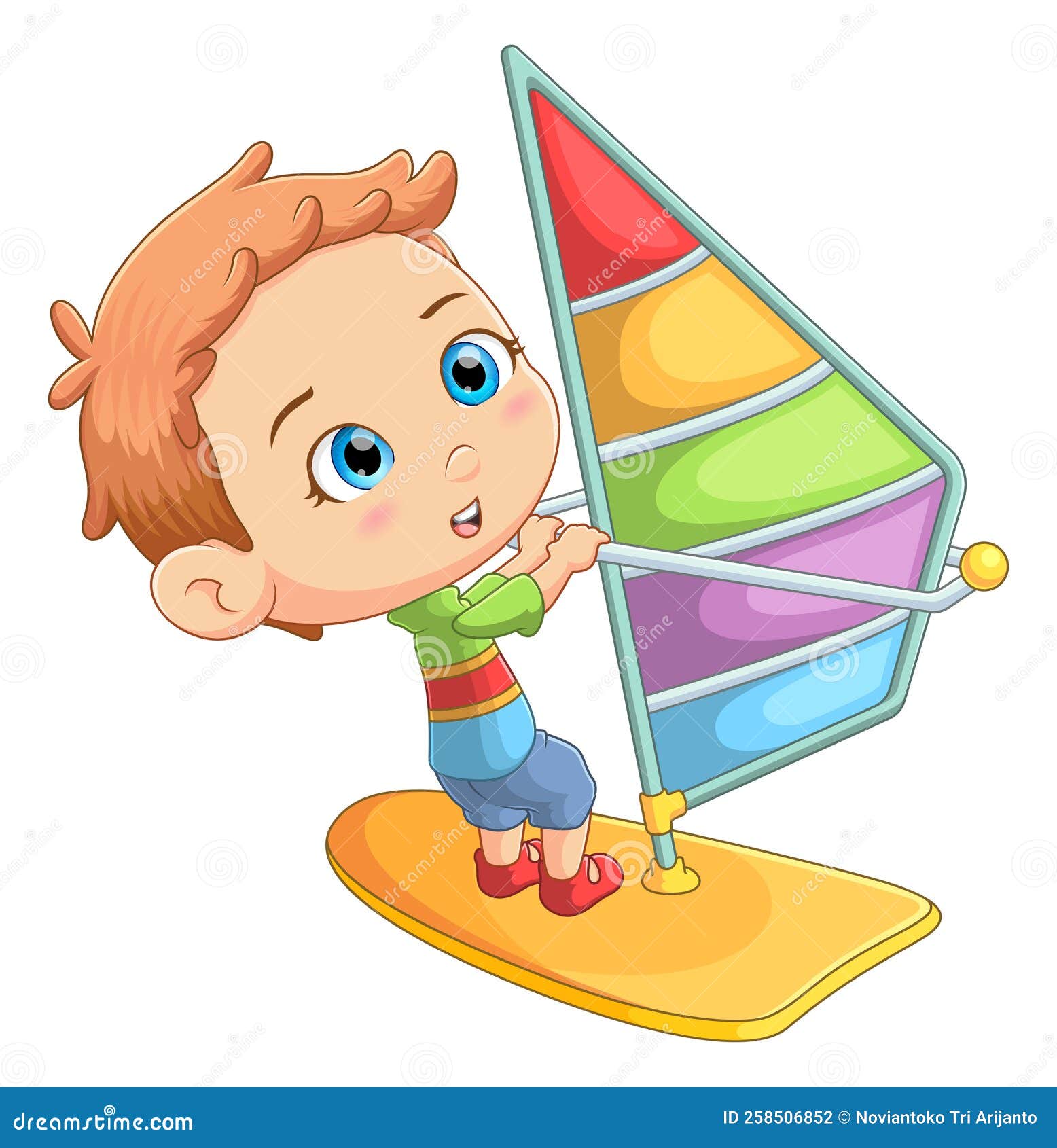 The Cute Boy is Playing a Windsurfing on the Beach and Happy Stock ...